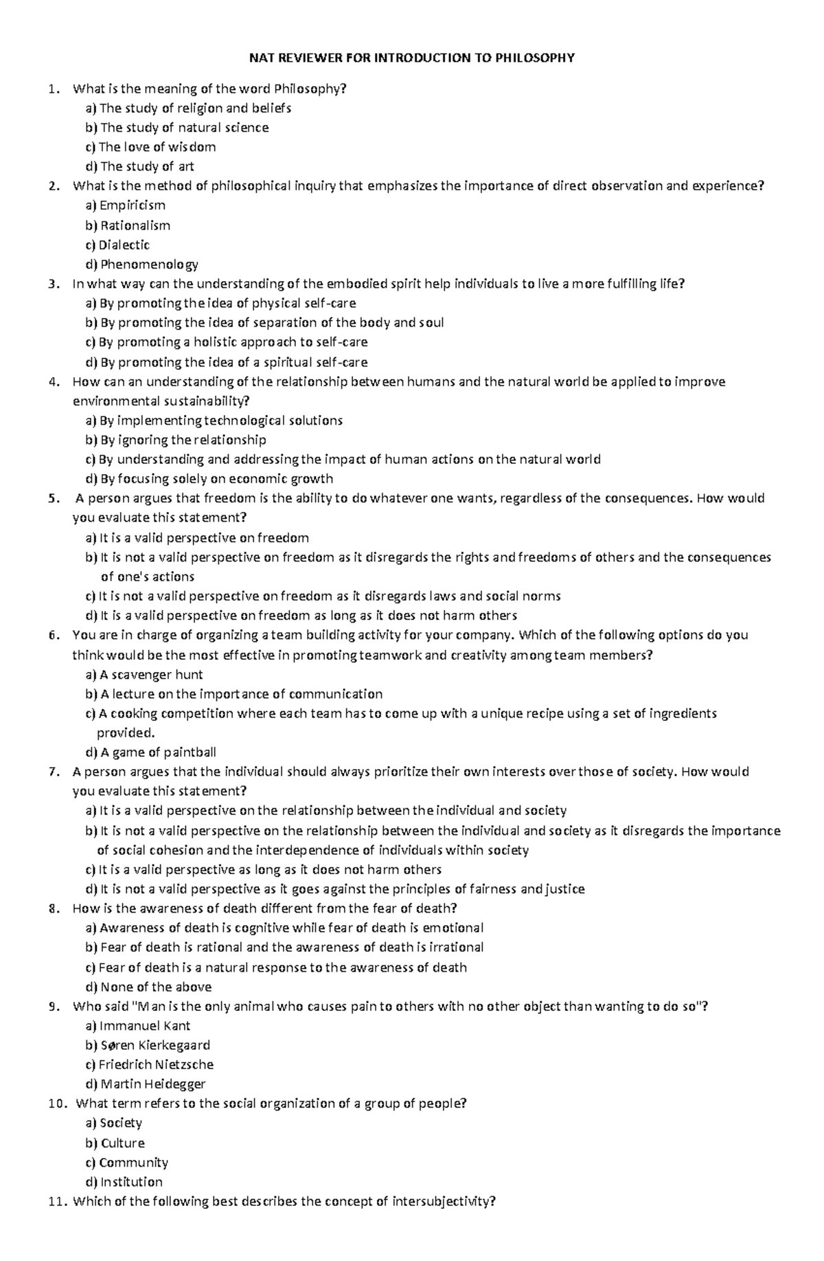 Philosophy with Answer KEY - NAT REVIEWER FOR INTRODUCTION TO ...