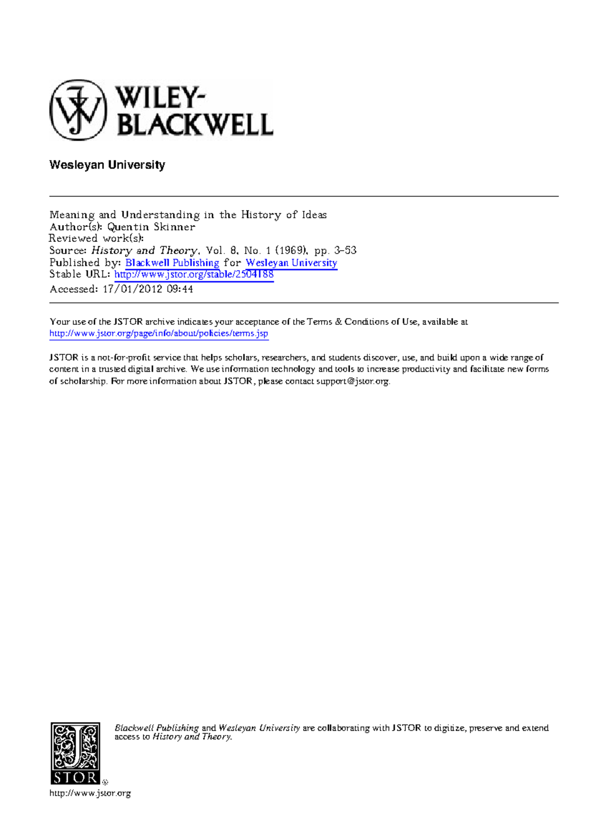 Quinton Skinner- Meaning and Understanding - Wesleyan University ...