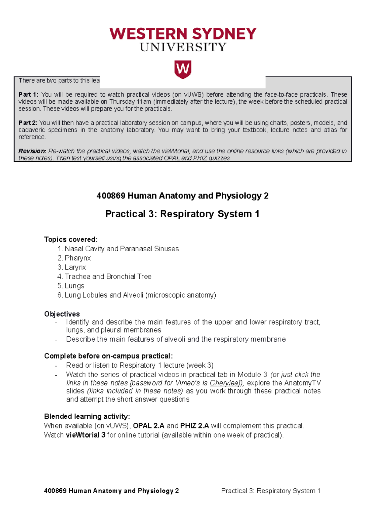 Practical 3 Respiratory System (student) - There are two parts to this ...