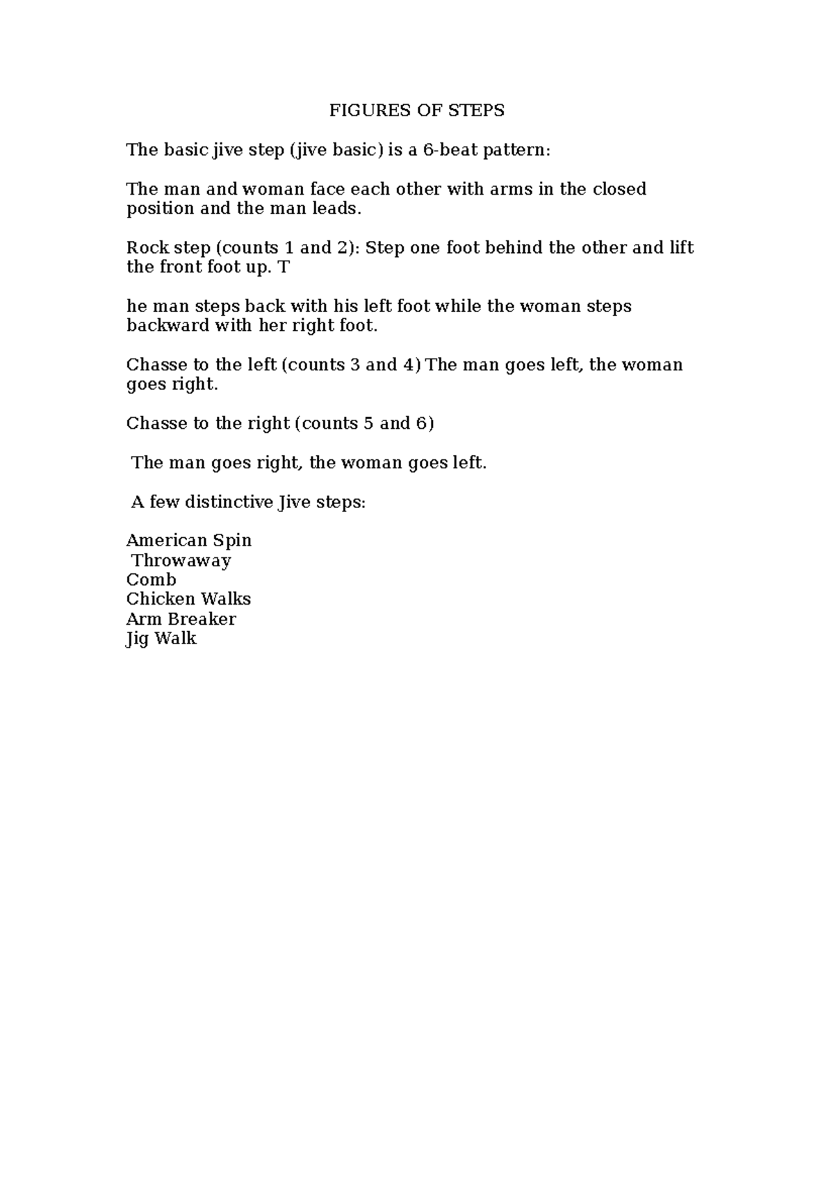 Figures OF Steps of jive - FIGURES OF STEPS The basic jive step (jive ...