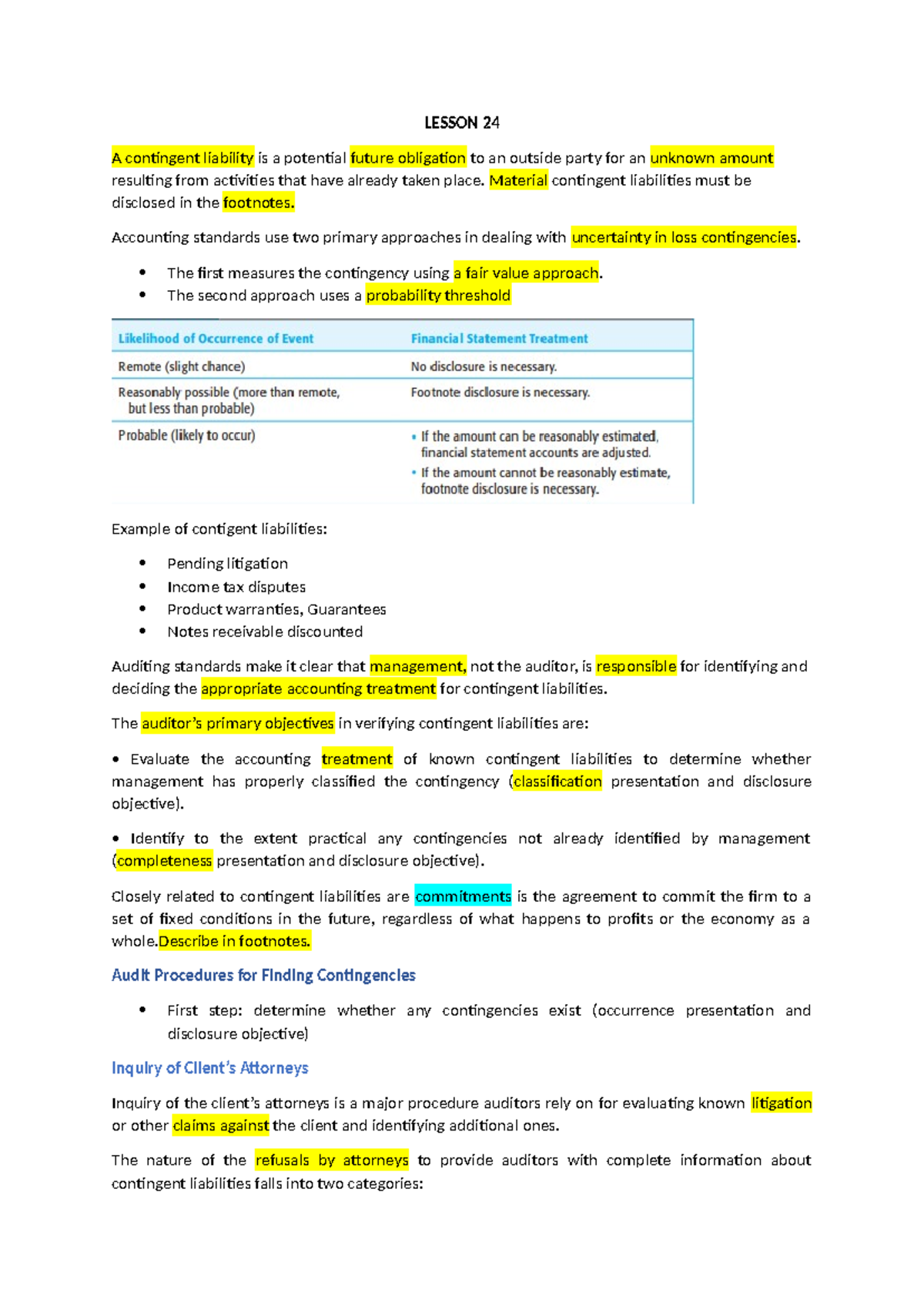 LTKT Review sách - TÓM TẮM LÝ THUYẾT SÁCH LTKT - LESSON 24 A contingent ...