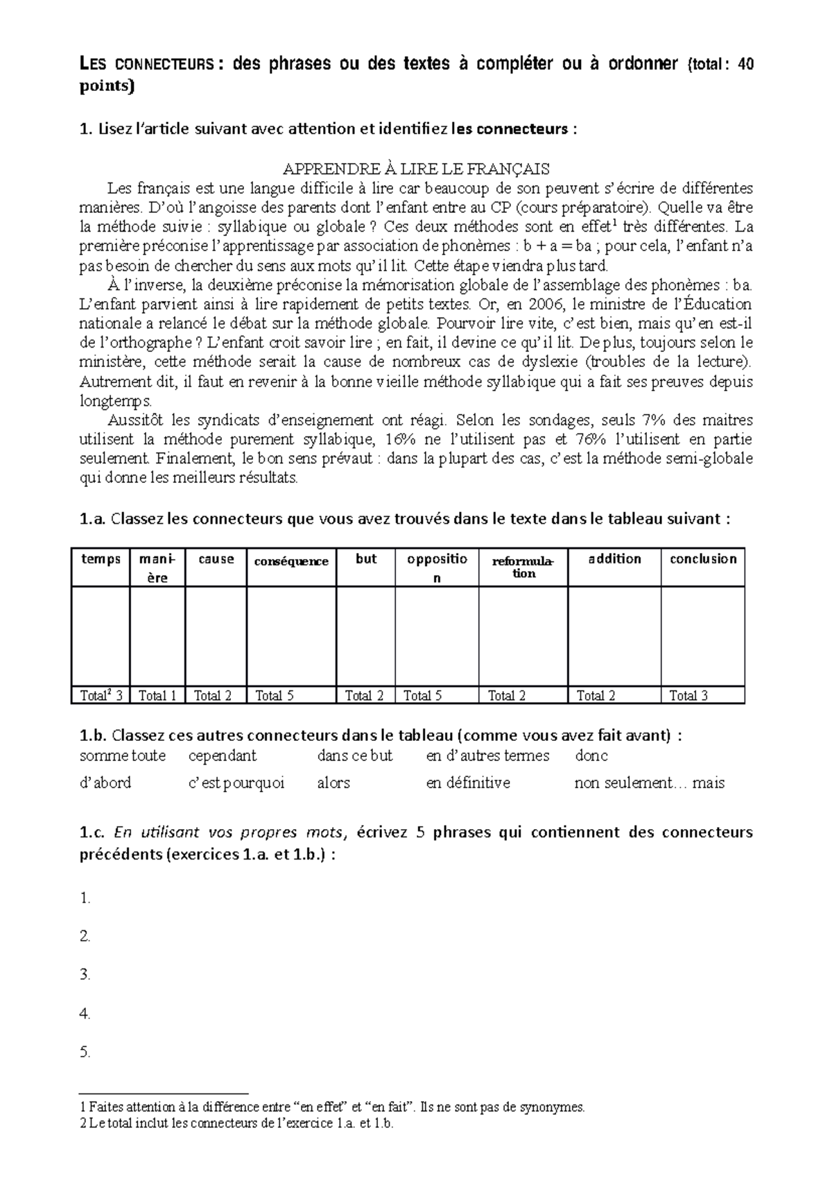Les connecteurs. Exercices. pour ameliorer - LES CONNECTEURS : des ...