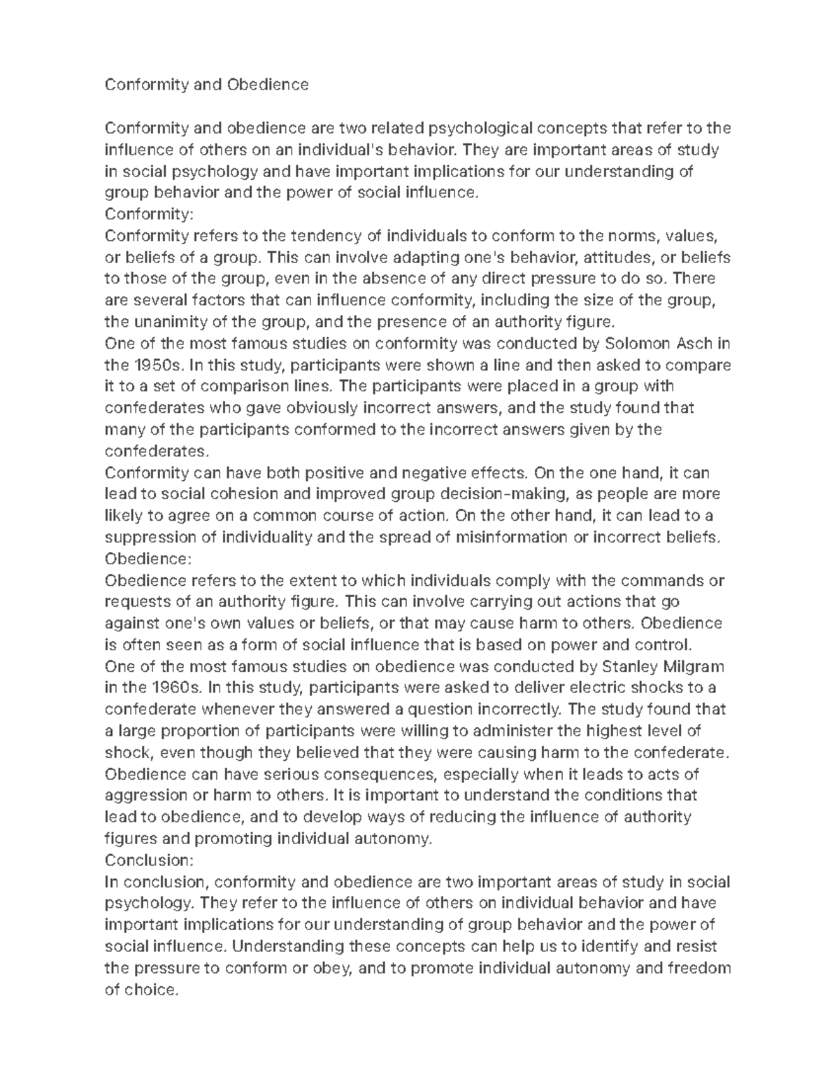 Conformity and Obedience - Conformity and Obedience Conformity and ...