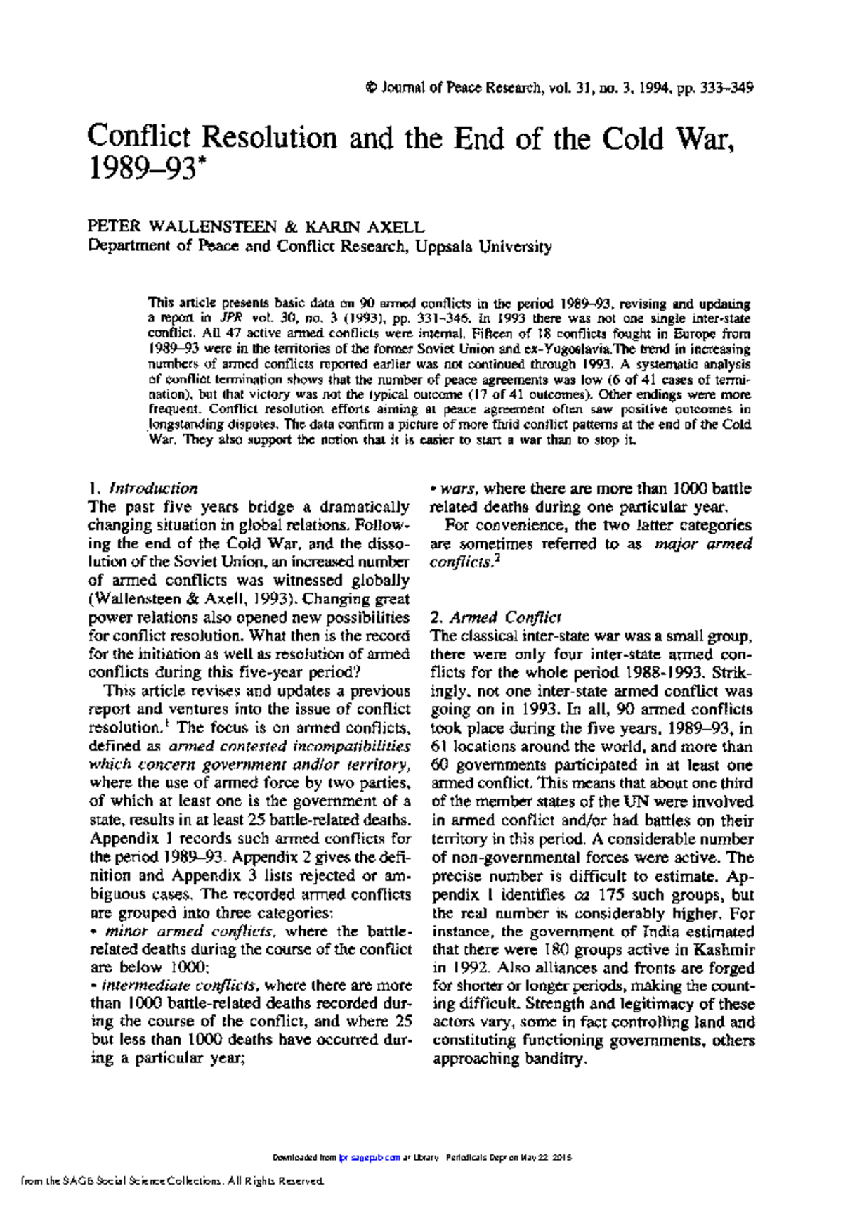 Conflict Resolution and the End of the Cold War, 1989-93 ...