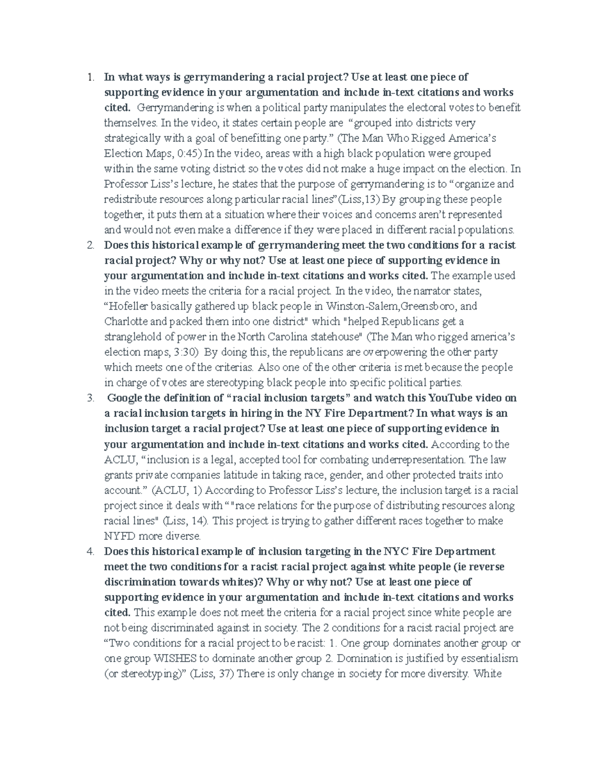 Assignment 3-2 - prof liss - In what ways is gerrymandering a racial ...