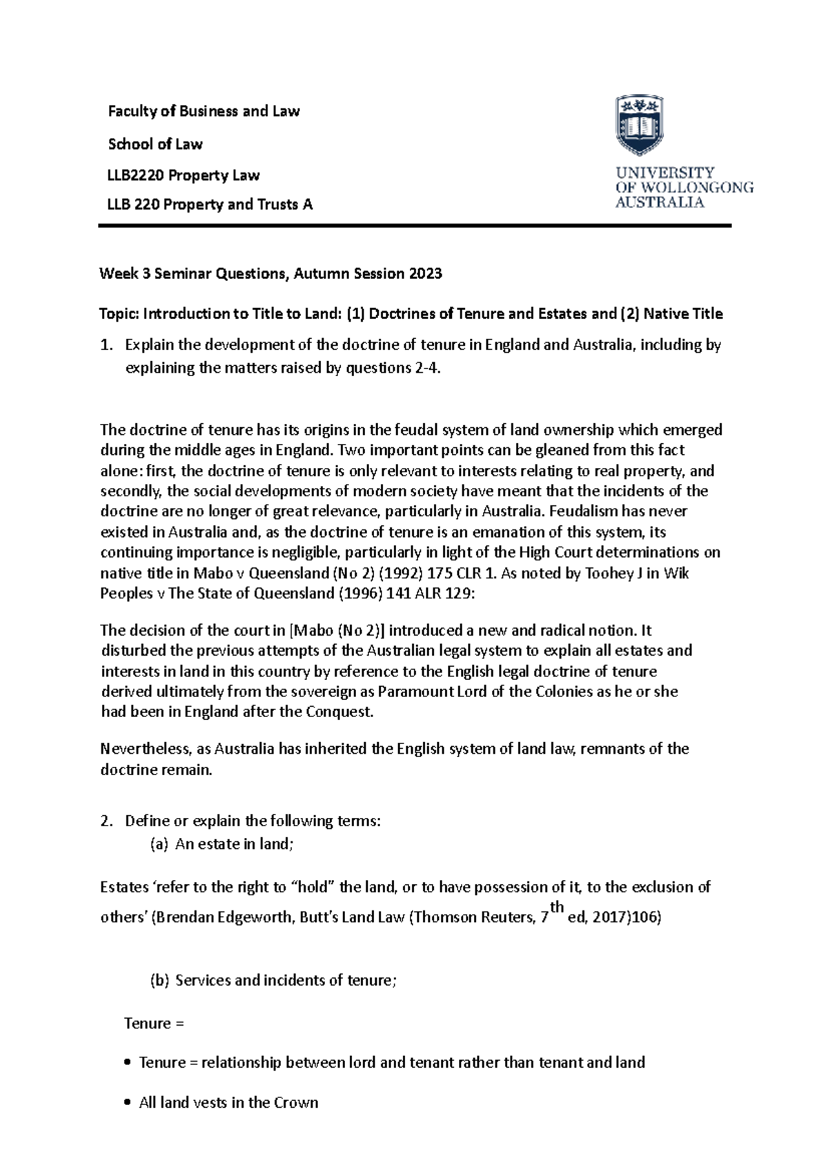 Week 3 2023 Seminar Questions - Faculty of Business and Law School of ...