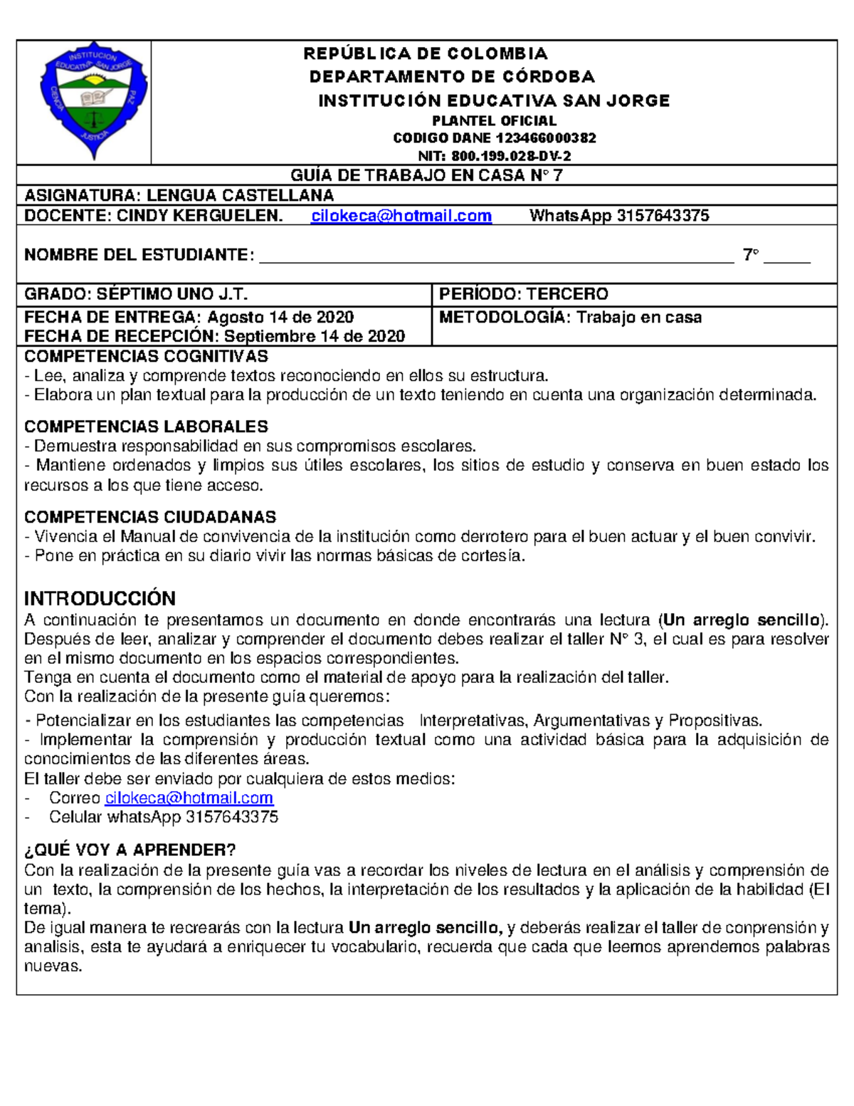 Tarea 3 - es buena - REP⁄BLICA DE COLOMBIA DEPARTAMENTO DE C”RDOBA ...