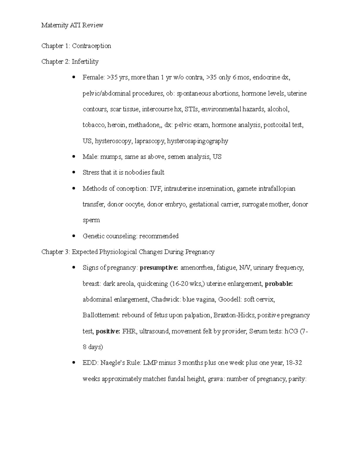 Maternity ATI key points - Maternity ATI Review Chapter 1 ...
