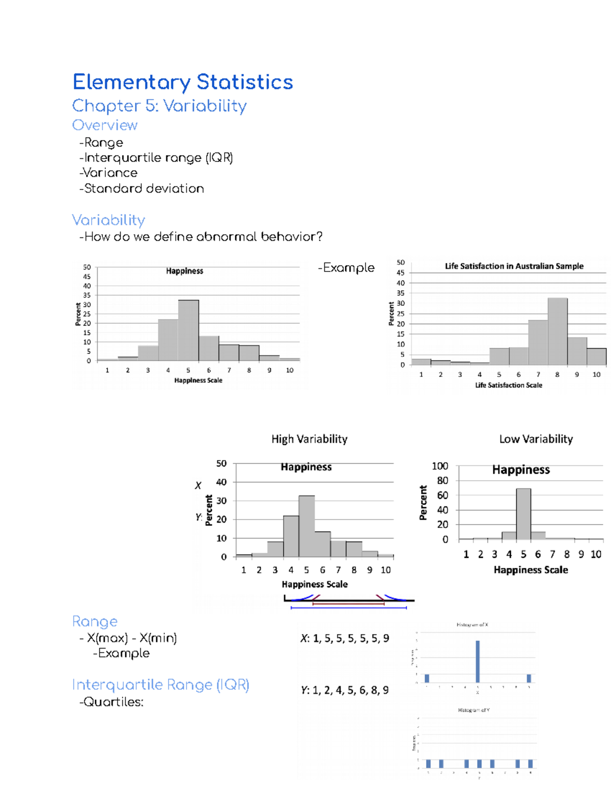 PSYC 301 Chapter 5: Variability - Elementary Statistics Chapter 5: Variability Overview -Range ...