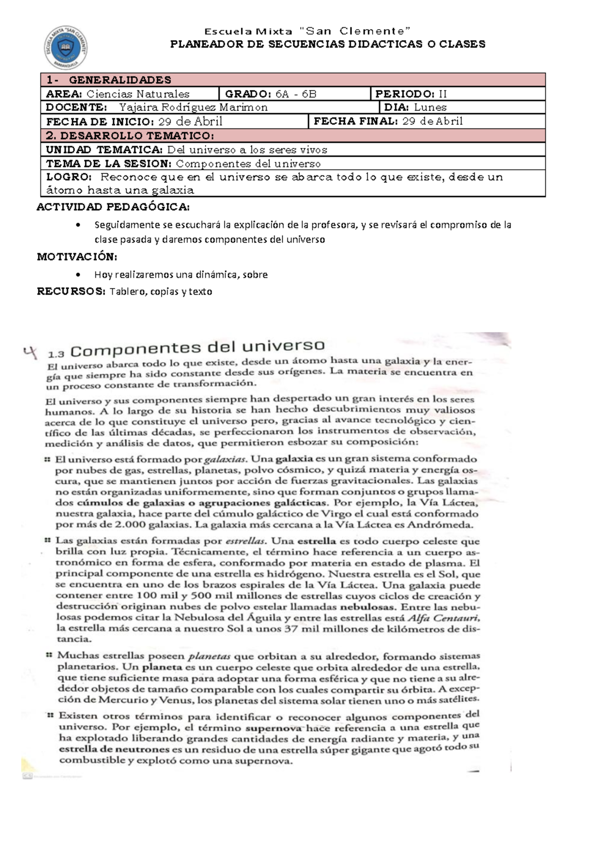 6A Y 6B Naturales y Quimica (2024) - Escuela Mixta “San Clemente ...