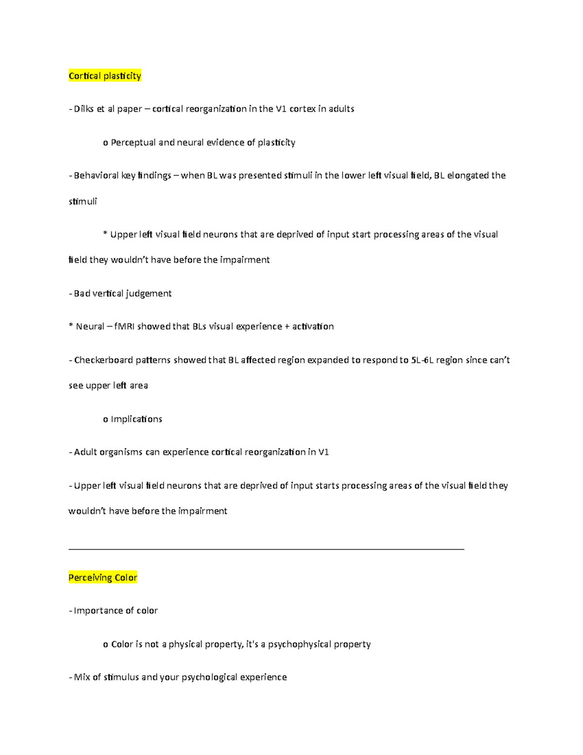 Cortical plasticity PA - Corical plasicity Dilks et al paper – corical ...