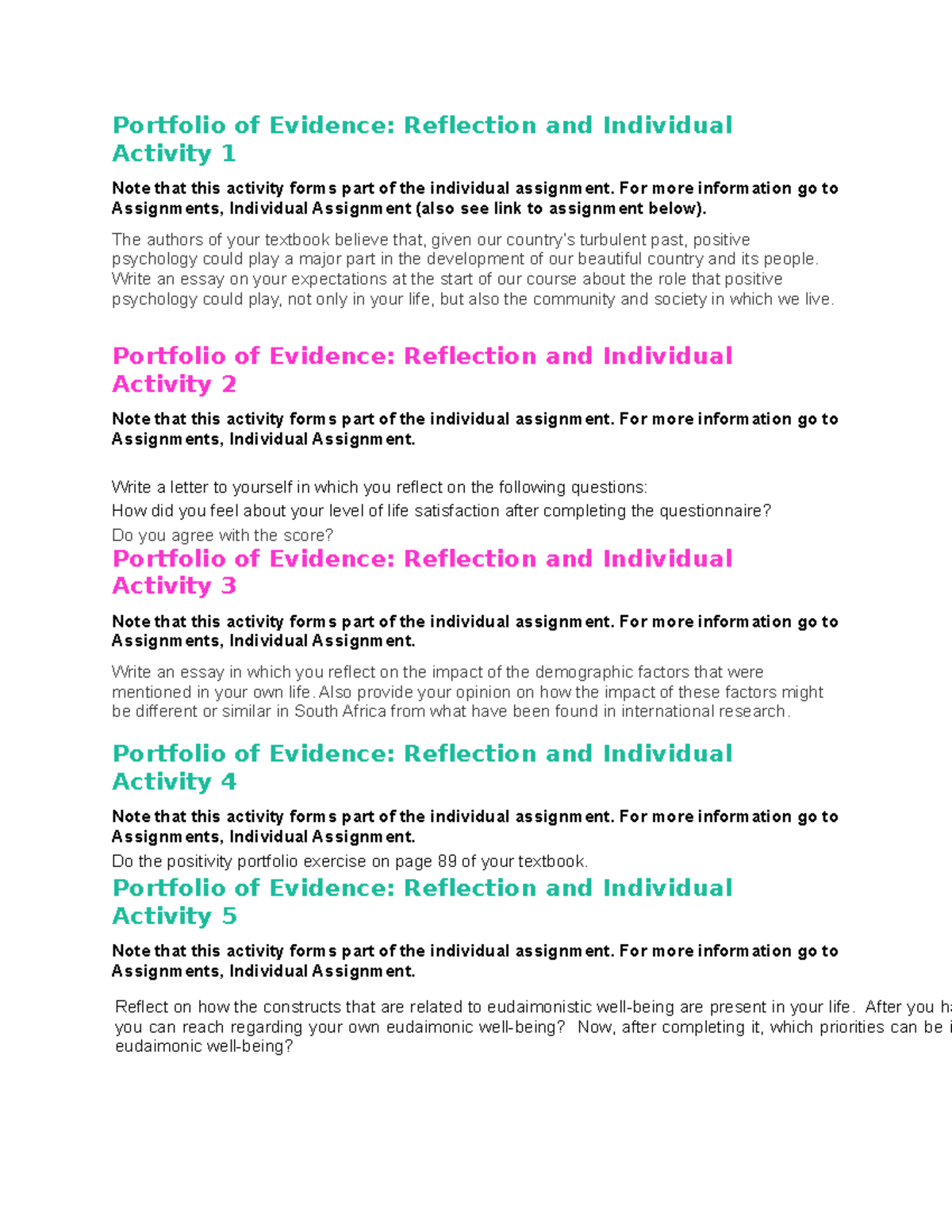 Portfolio of Evidence - Positive Psychology / Positiewe Psigologie ...
