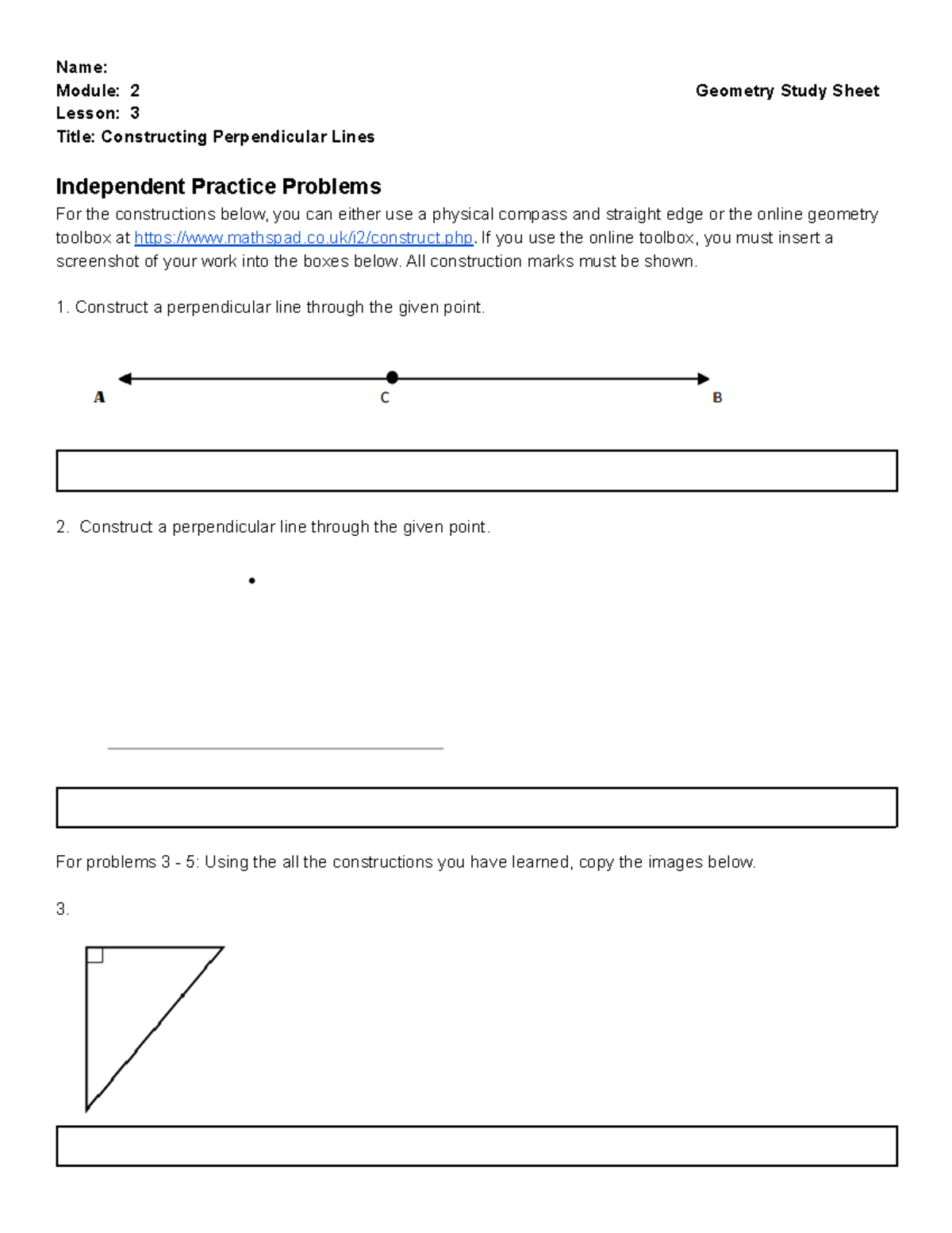 Copy of M2L3 Independent Practice - Name: Module: 2 Geometry Study ...