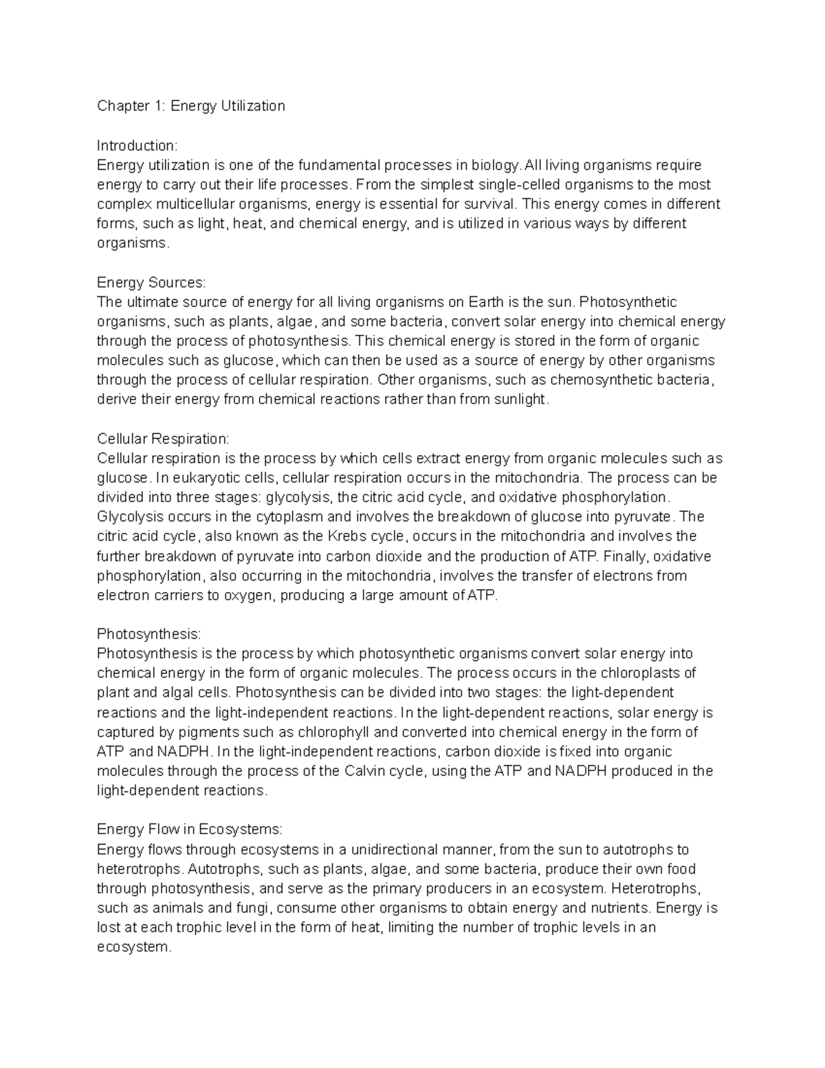 Week 2 Biology - Minimal and informative notes. - Chapter 1: Energy ...