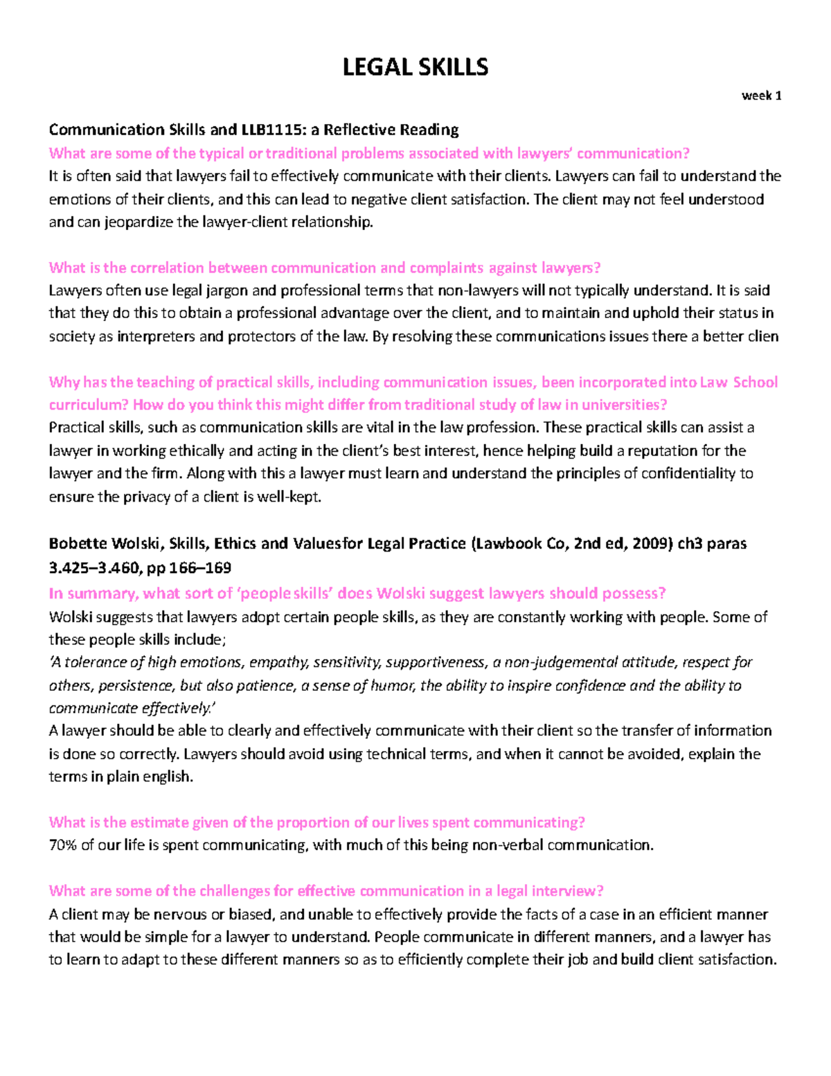 WEEK 1 - Legal Skills - LEGAL SKILLS week 1 Communication Skills and ...