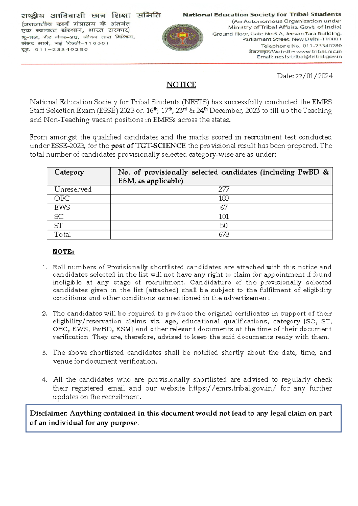 1705930793 - Sfgh - Date: 22/01/ NOTICE National Education Society for ...