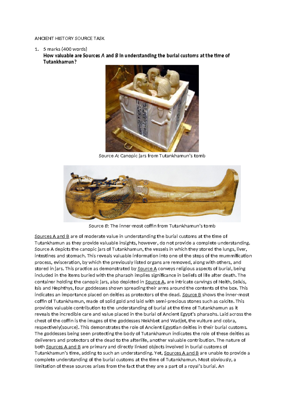 Hand-in Source Task - ANCIENT HISTORY SOURCE TASK 1. 5 marks (400 words ...