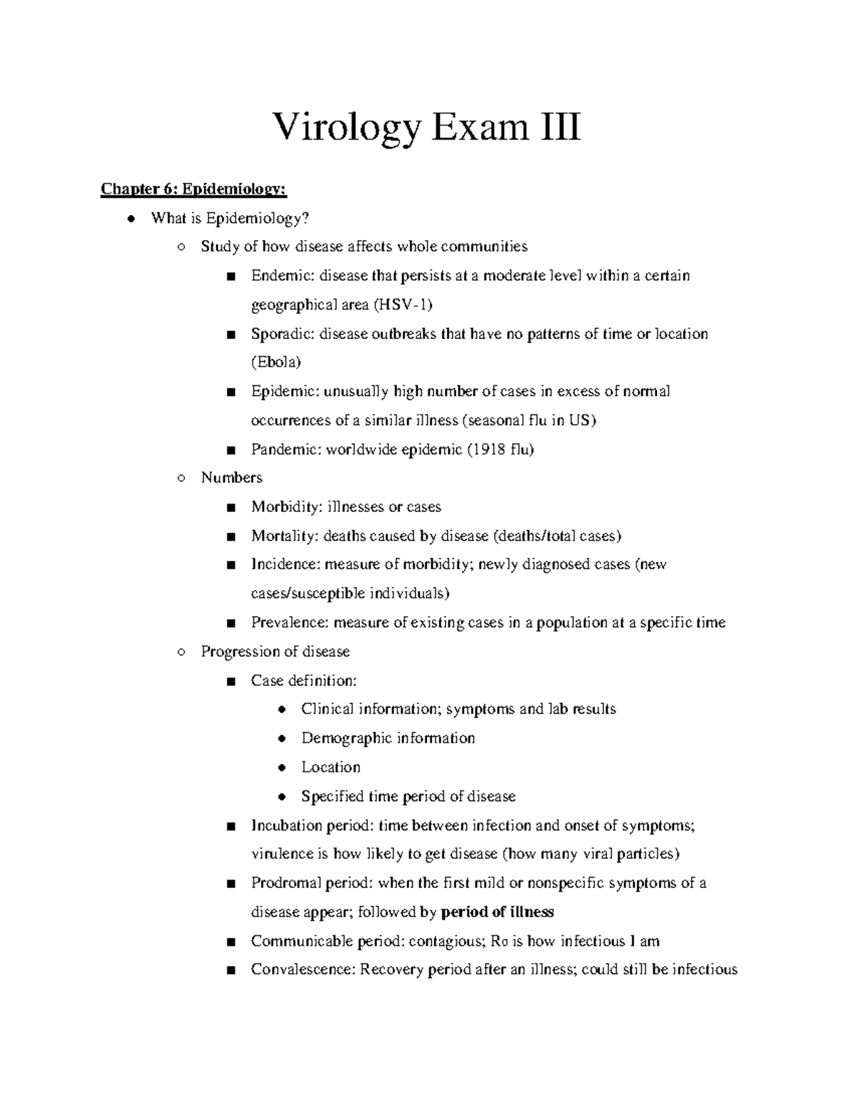 Virology Exam3 Study Guide - Virology Exam Chapter 6: Epidemiology ...