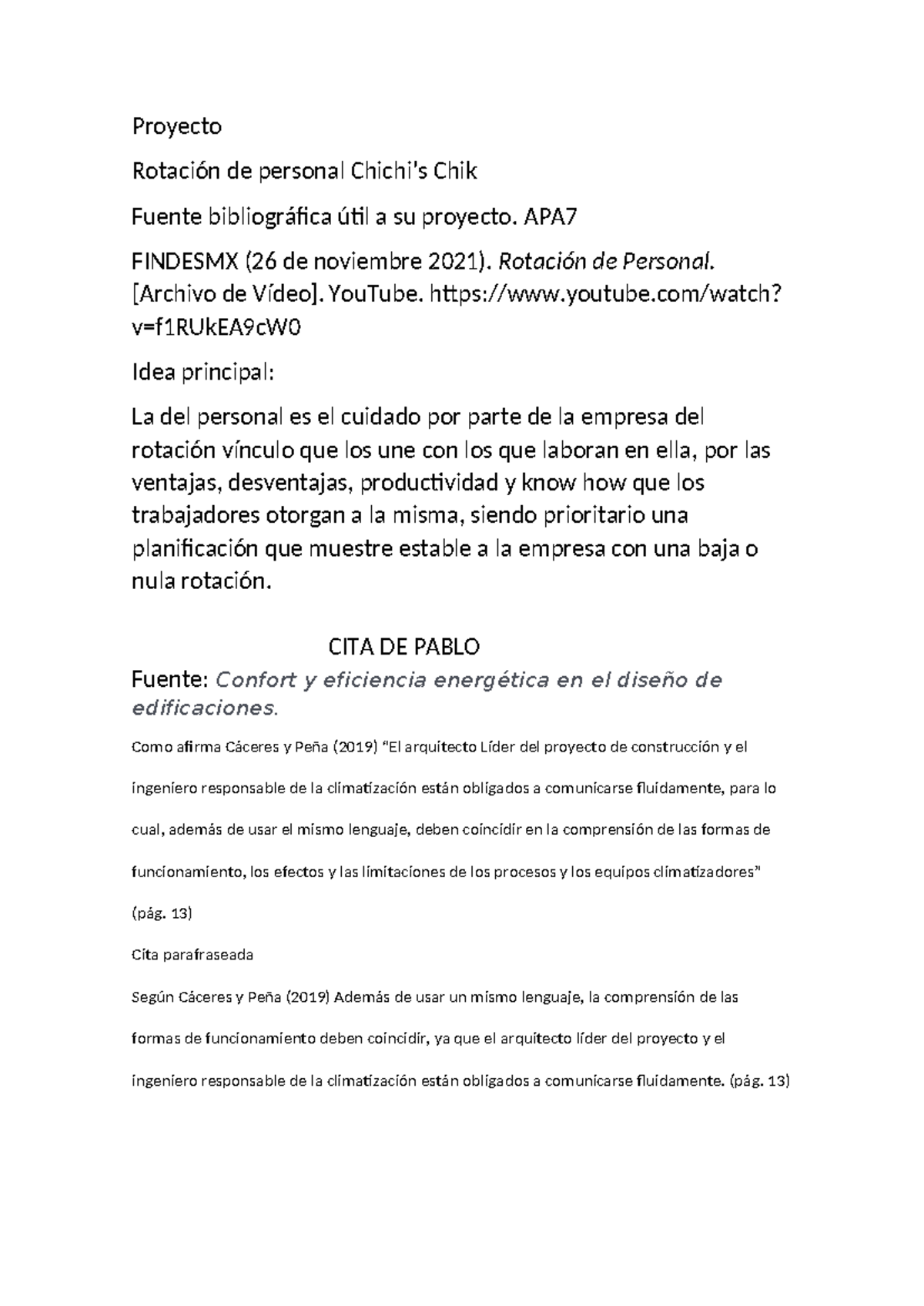 Proyecto Citas Biblio jcñl (1) - Proyecto Rotación de personal Chichi’s Chik Fuente ...