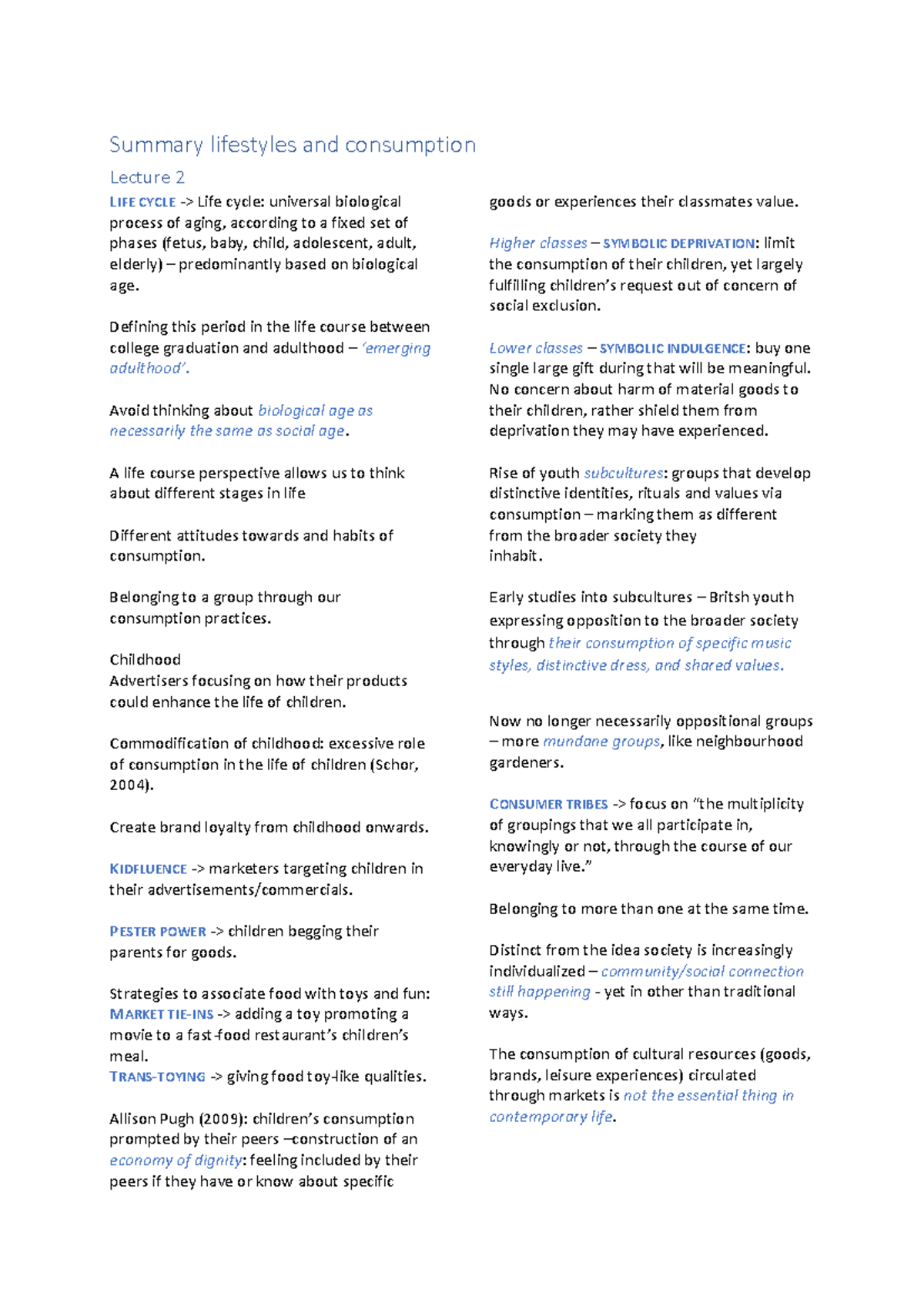 Summary of most Lifestyles and Consumption chapters/articles - Summary ...