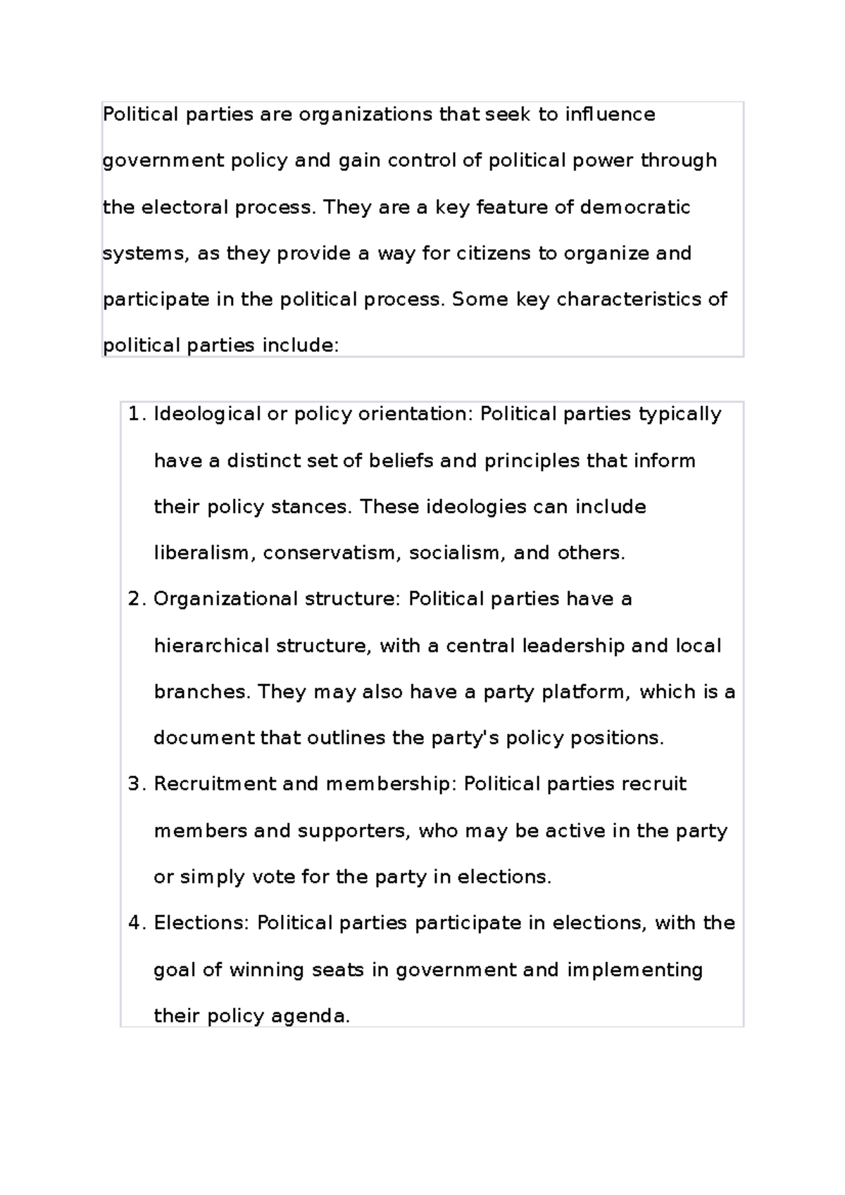 Political parties and interest groups - Political parties are ...