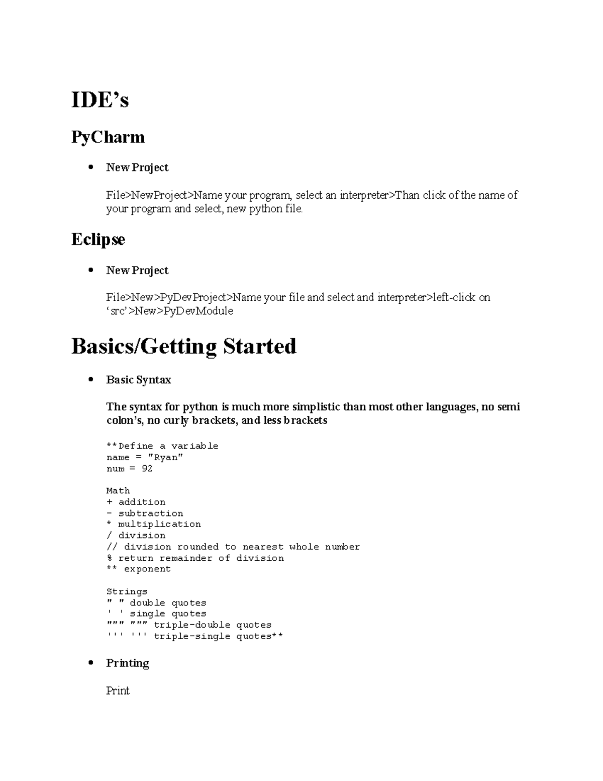 CP164 Notes - Full Python notss - IDE’s PyCharm New Project File ...