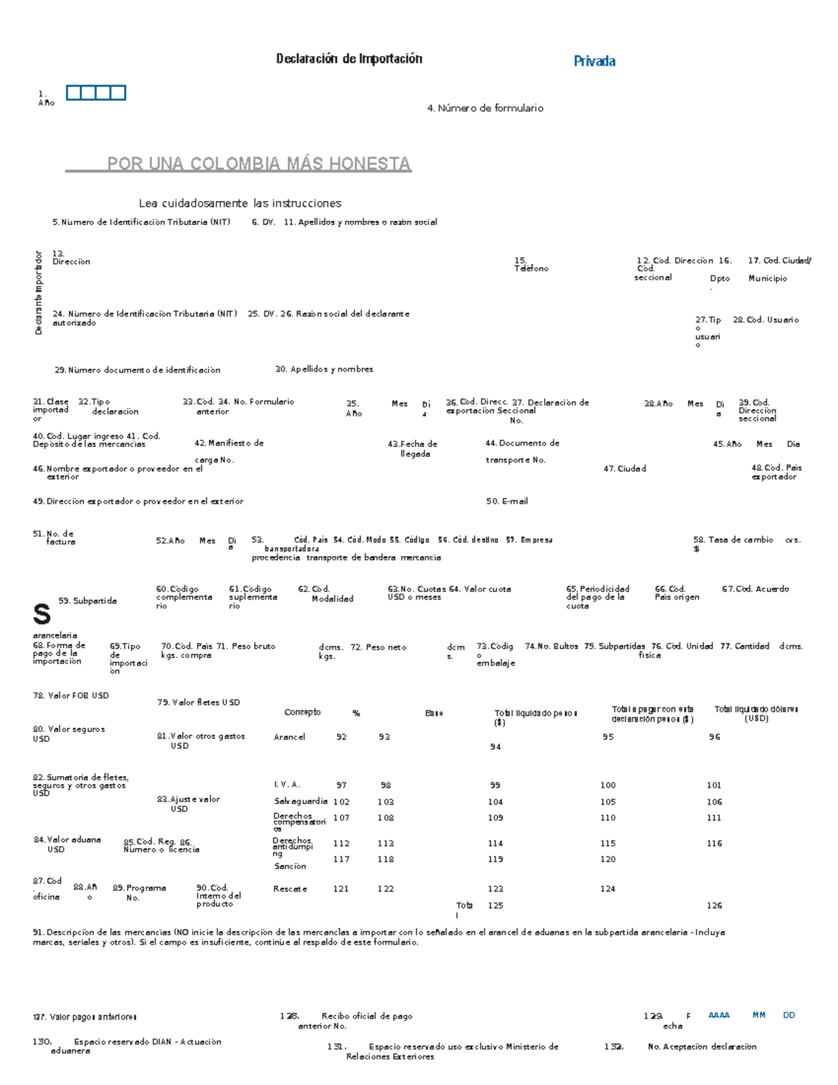 Formulario 500 2021 - Año Declaración de Importación Número de ...