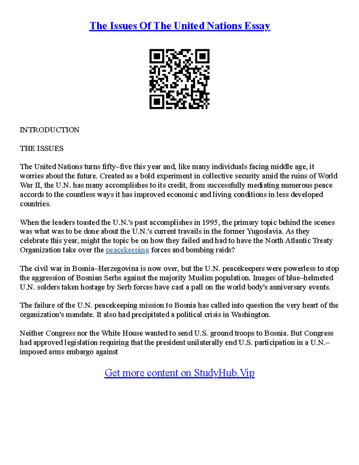 United Nations Essay - The Issues Of The United Nations Essay ...