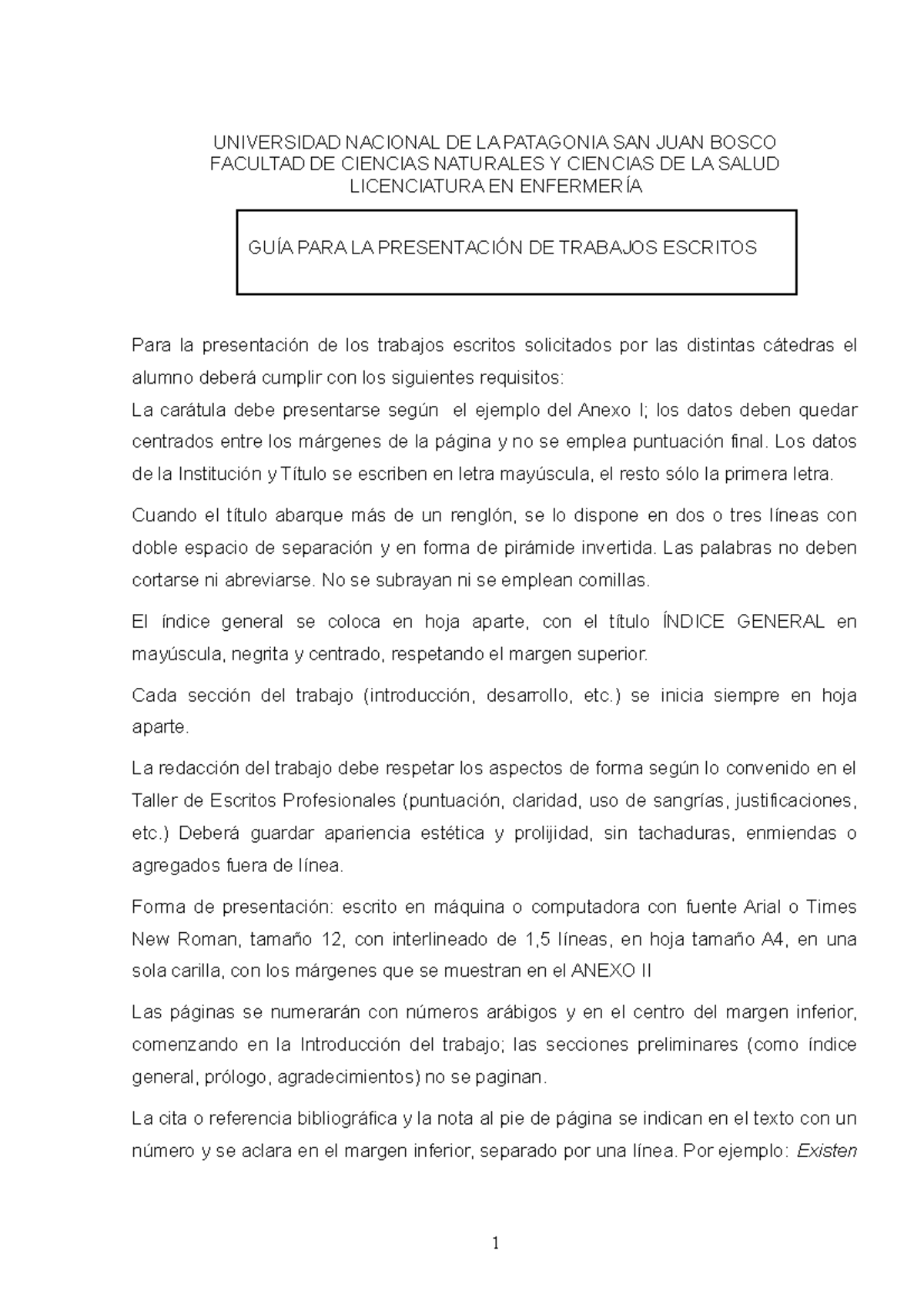 GUIA PARA LA Realizacion DE LOS Trabajos Escritos - UNIVERSIDAD NACIONAL DE LA PATAGONIA SAN ...