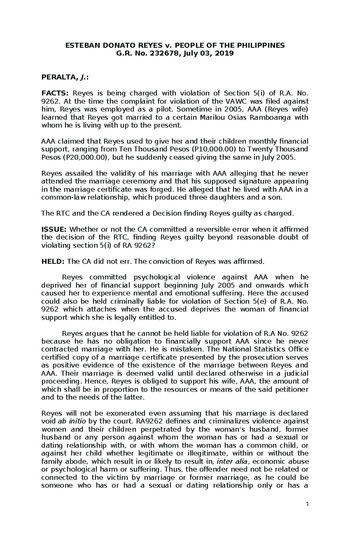 500100372 Esteban Donato Reyes v People Sec 5 i - ESTEBAN DONATO REYES ...