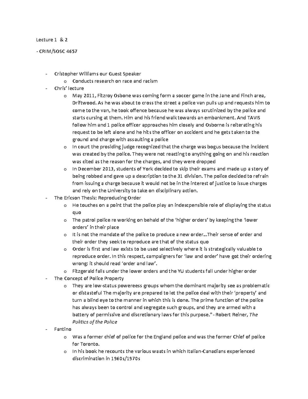 Lecture - 1,2 - Crim:Sosc 4657 - Lecture 1 & 2 CRIM/SOSC 4657 Cristopher Williams our Guest ...
