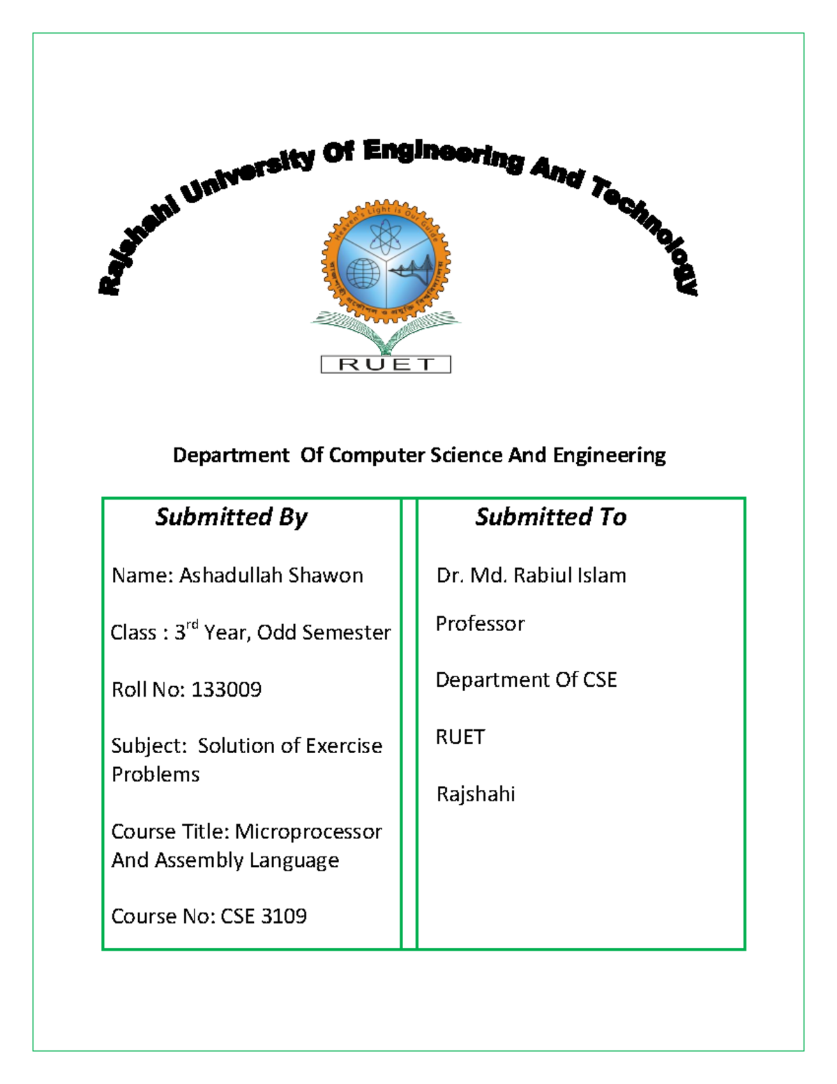 Assembly Language 8086 Exercise Solution Marut Department Of 