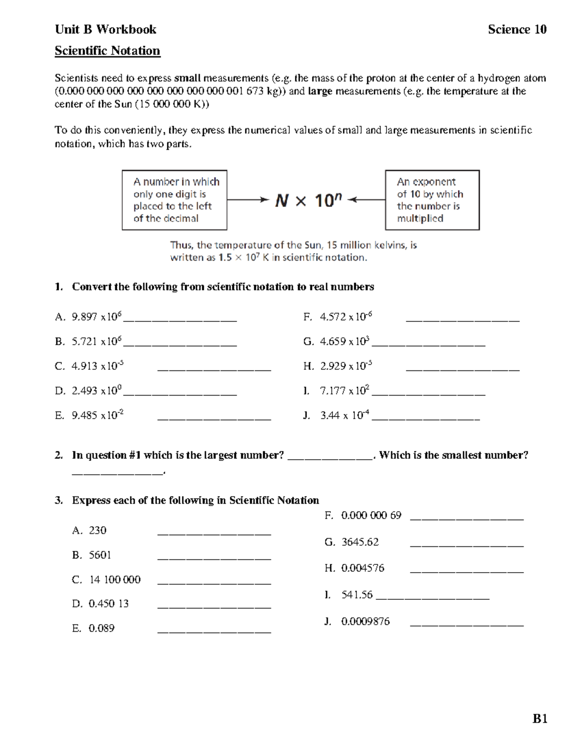 Unit B Workbook Booklet Format 2021 2 - Scientific Notation Scientists ...