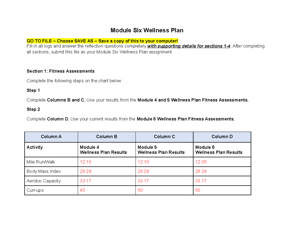 Module six wellness plan copy - Module Six Wellness Plan GO TO FILE ...