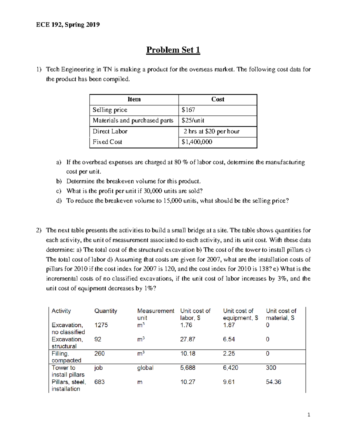 Problem Set 1 Questions - ECE 192, Spring 2019 1 Problem Set 1 Tech Engineering in TN is making ...