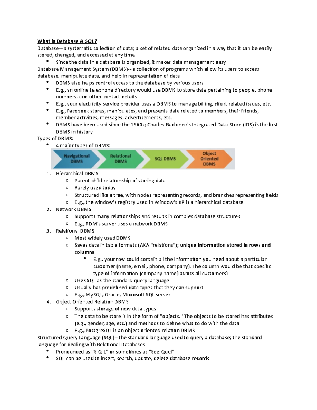 Module 1 (CST8215) - What is Database & SQL? Database- a systematic ...