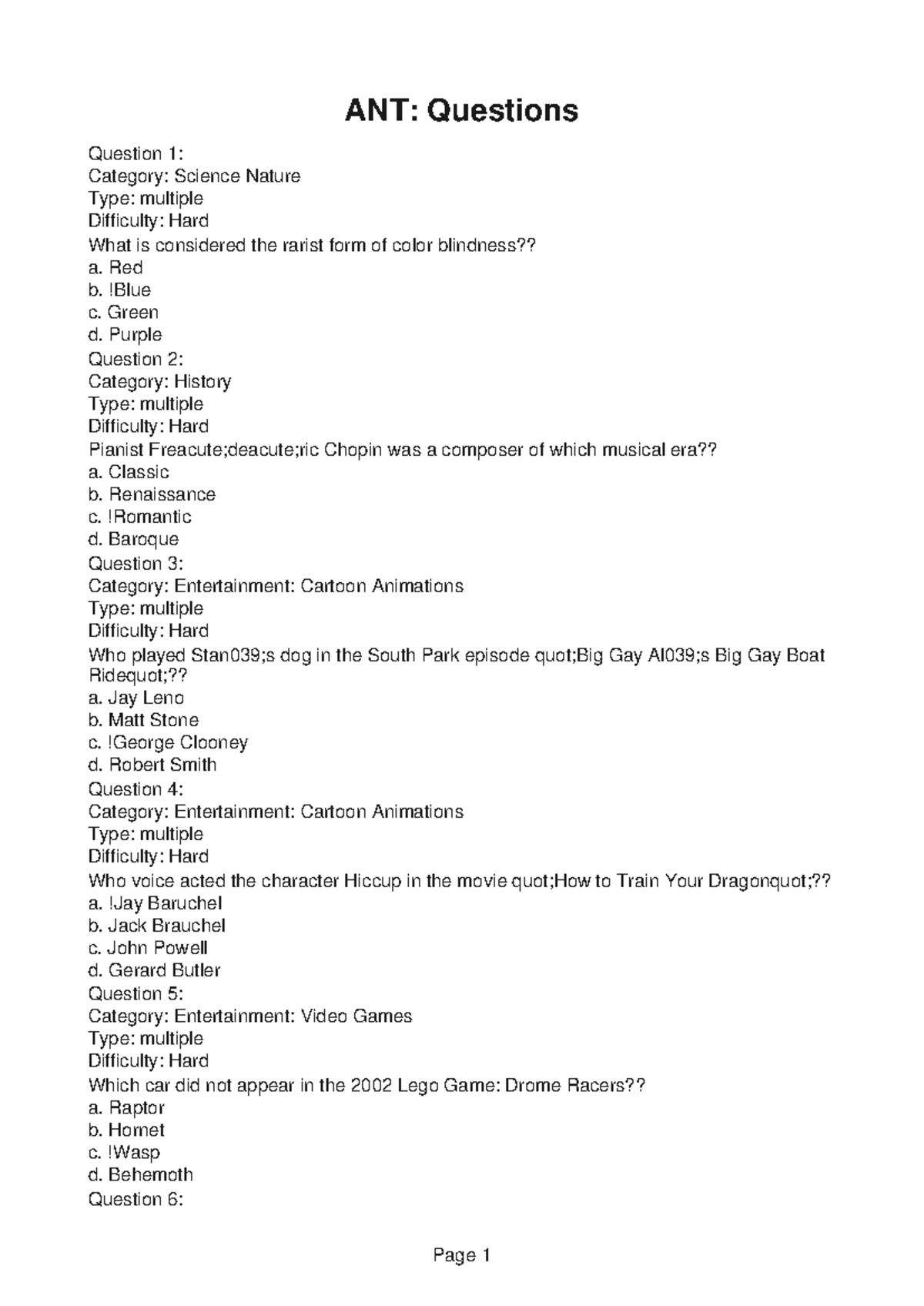 ANT204-Sheet-10 - ANT204 - ANT: Questions Question 1: Category: Science ...