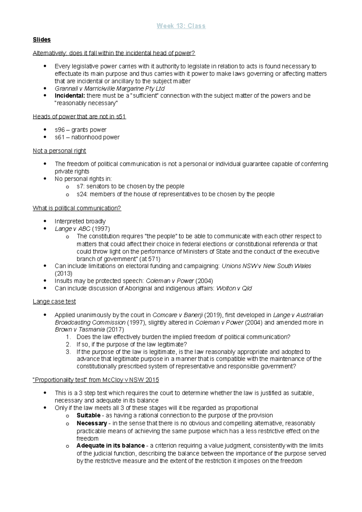 Week 13 - Class - Week 13: Class Slides Alternatively: does it fall ...