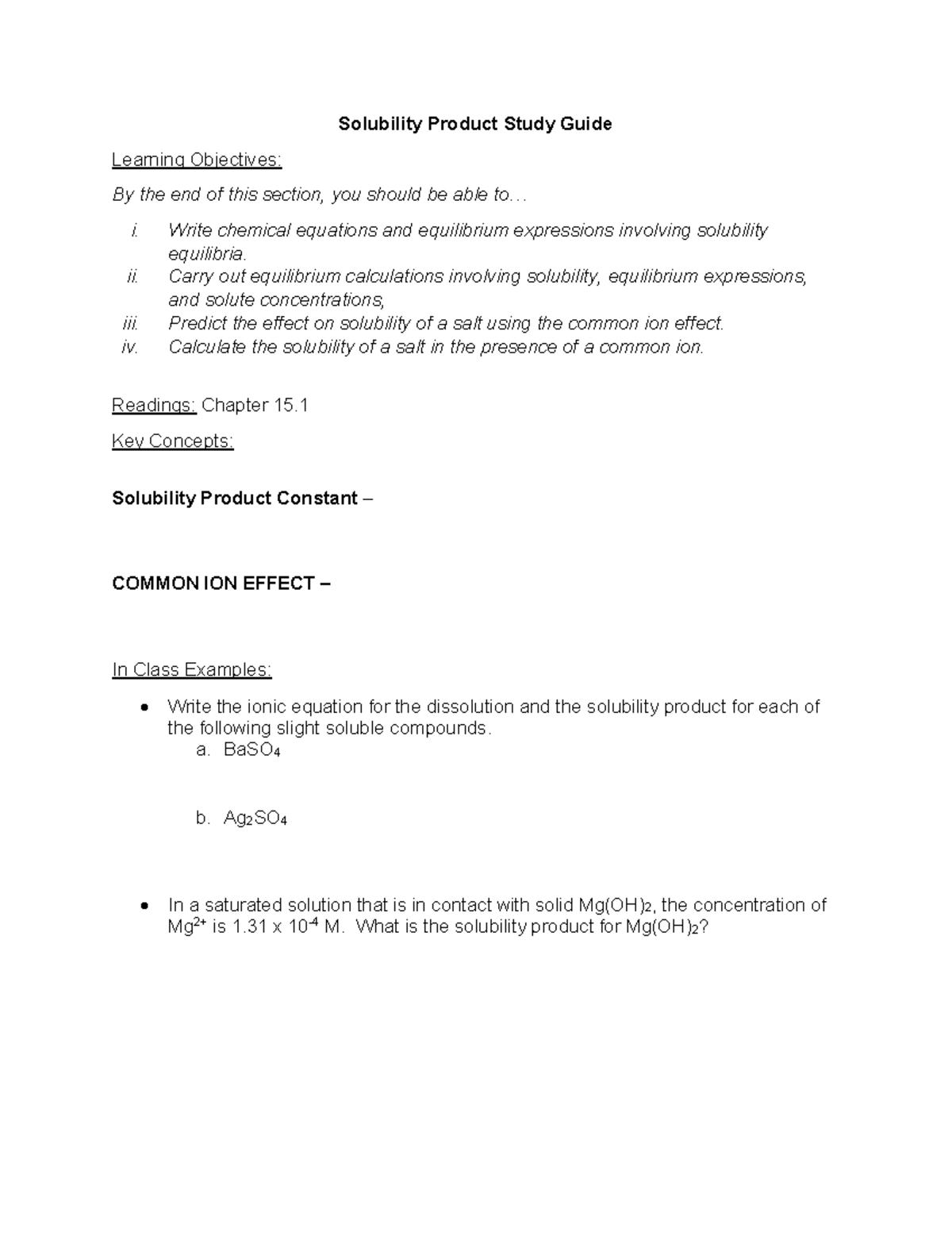 Solubility Product Study Guide - Solubility Product Study Guide ...
