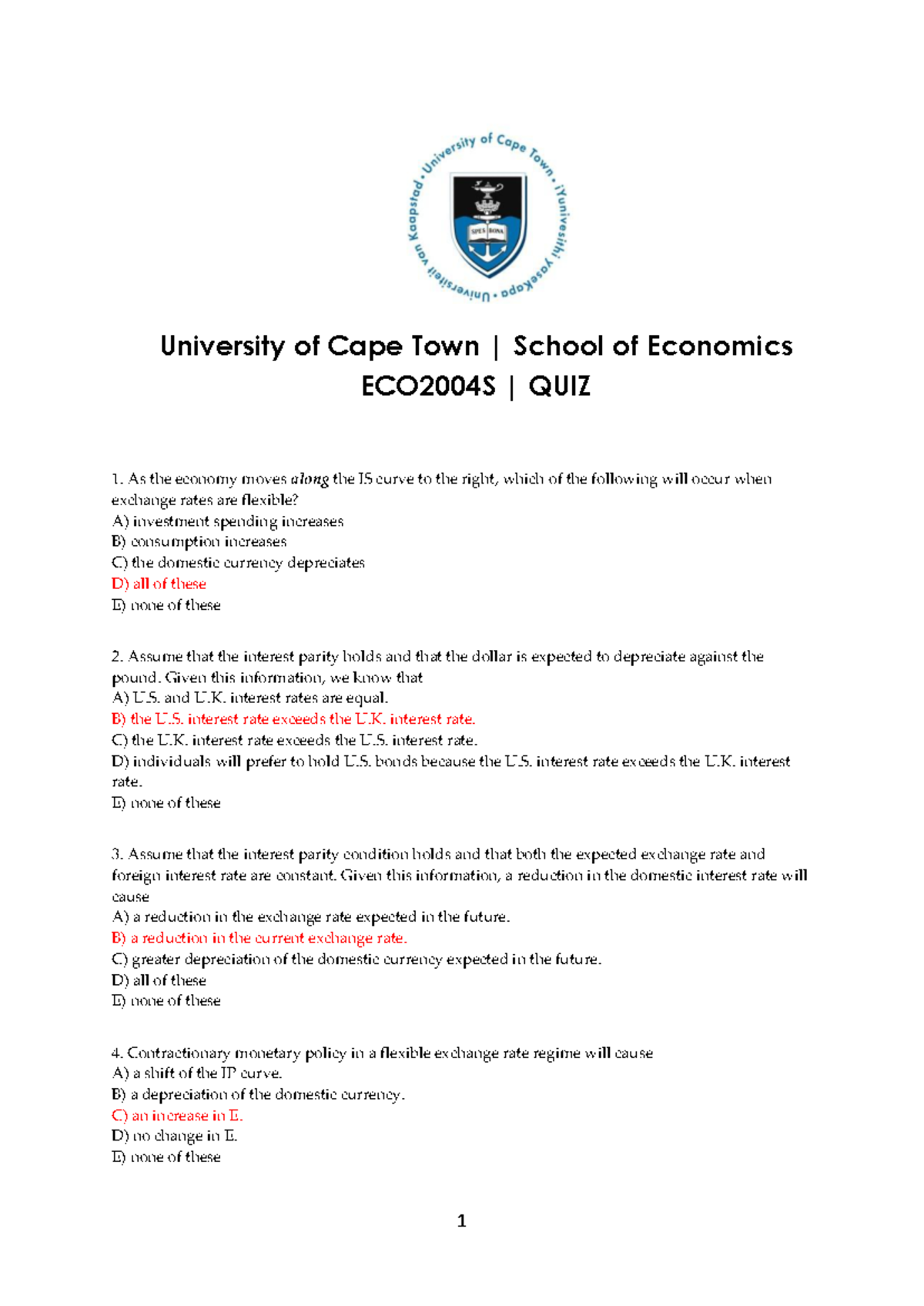 ECO2004 S Quiz 6 Solutons - Copy - 1 ####### University of Cape Town ...