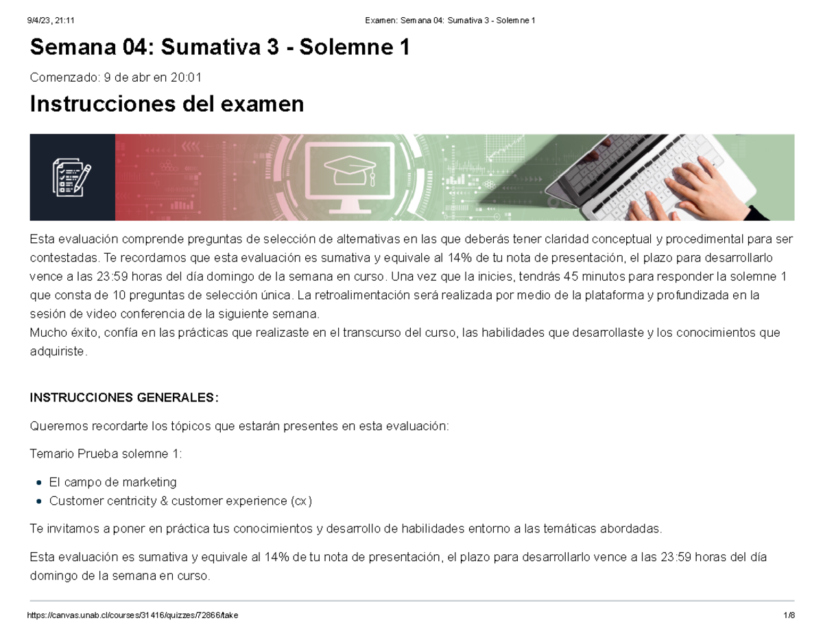 Semana 04: Sumativa 3 - Solemne 1_13 - Semana 04: Sumativa 3 - Solemne 1 Comenzado: 9 de abr en ...