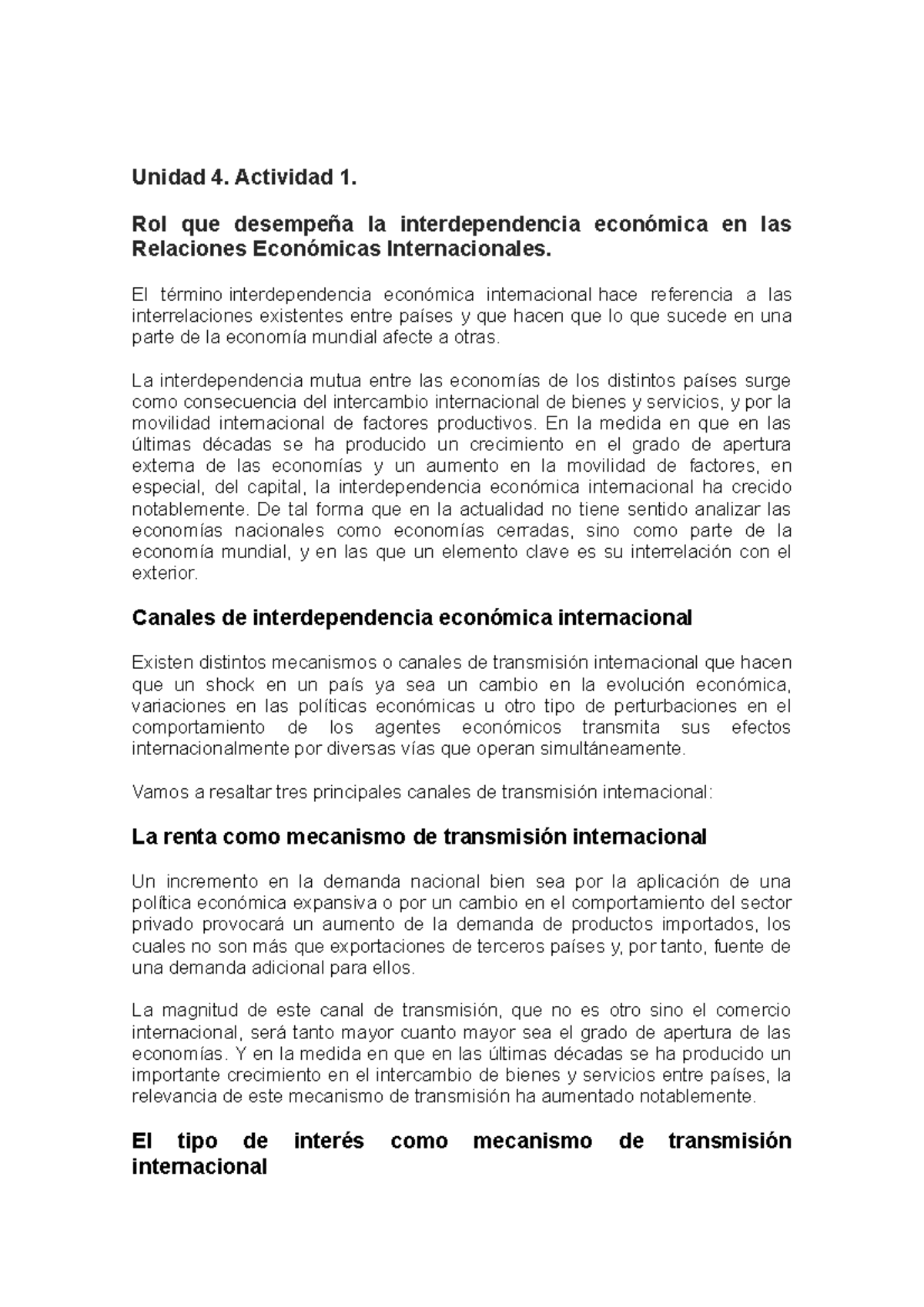 Unidad 4. Actividad 1. La Interdependencia Economica - Unidad 4 ...