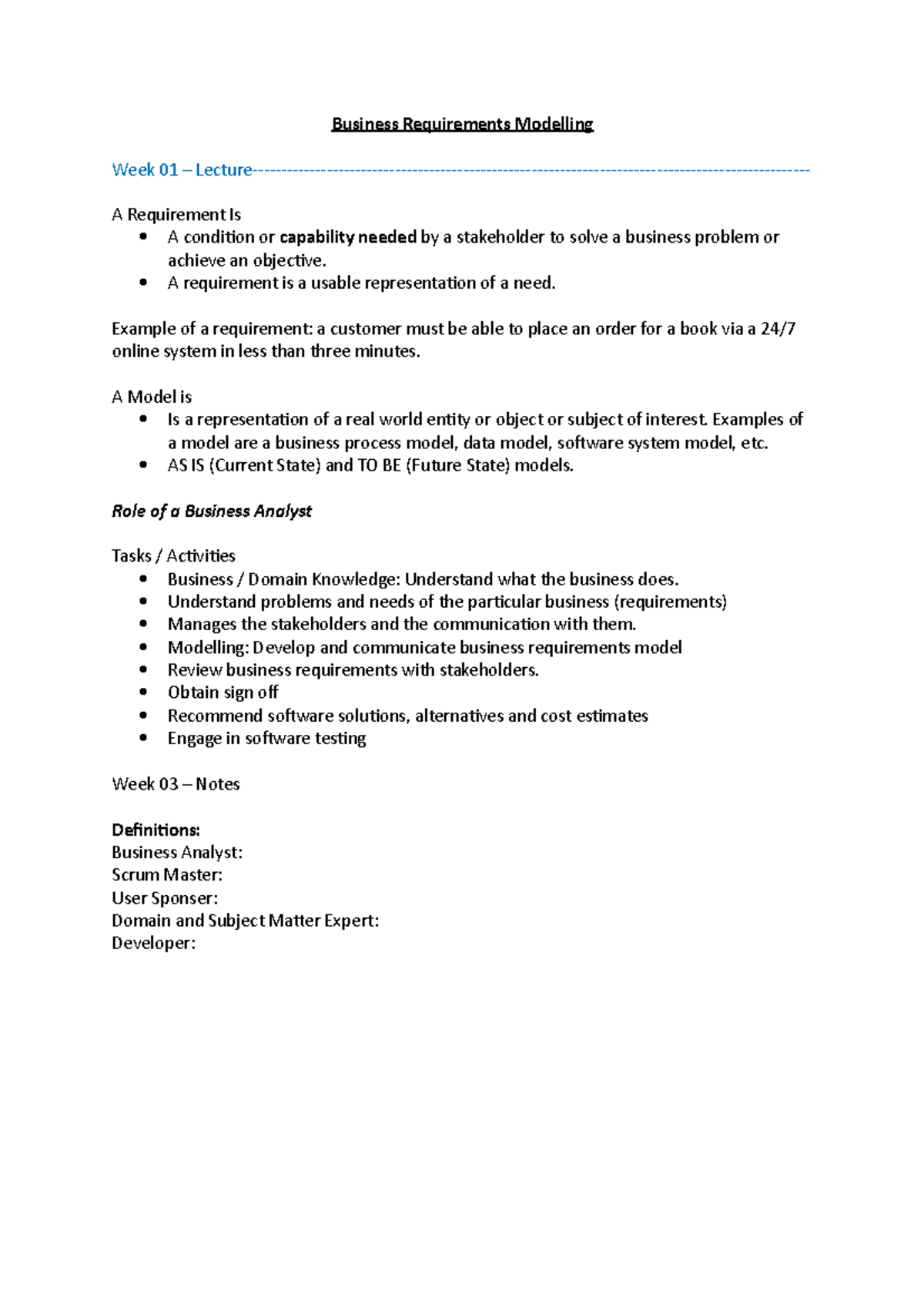 Business Requirements Modelling - A requirement is a usable ...