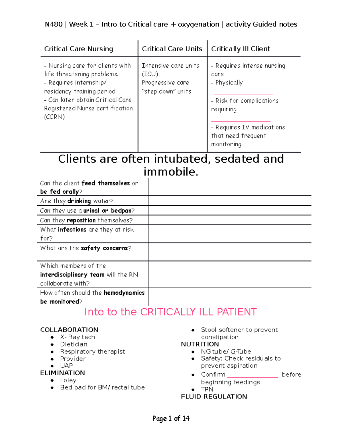 Guided Notes Week 1 - This will assist with cardio and resp material ...