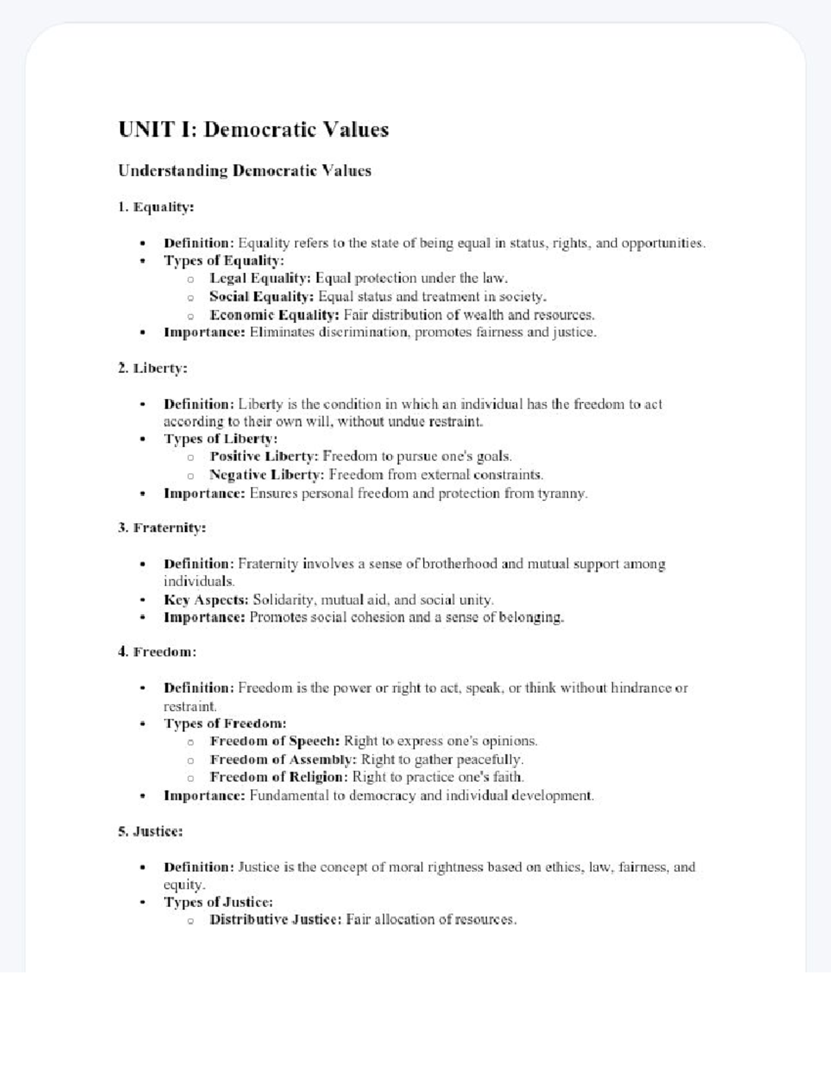 Document - UNIT I: Democratic Values Understanding Democratic Values 1 ...