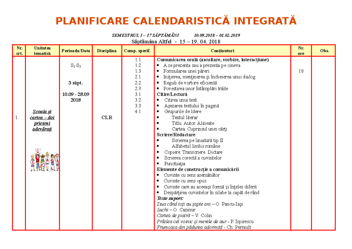 Planificare-calndristica-bun - PLANIFICARE CALENDARISTICĂ INTEGRATĂ ...