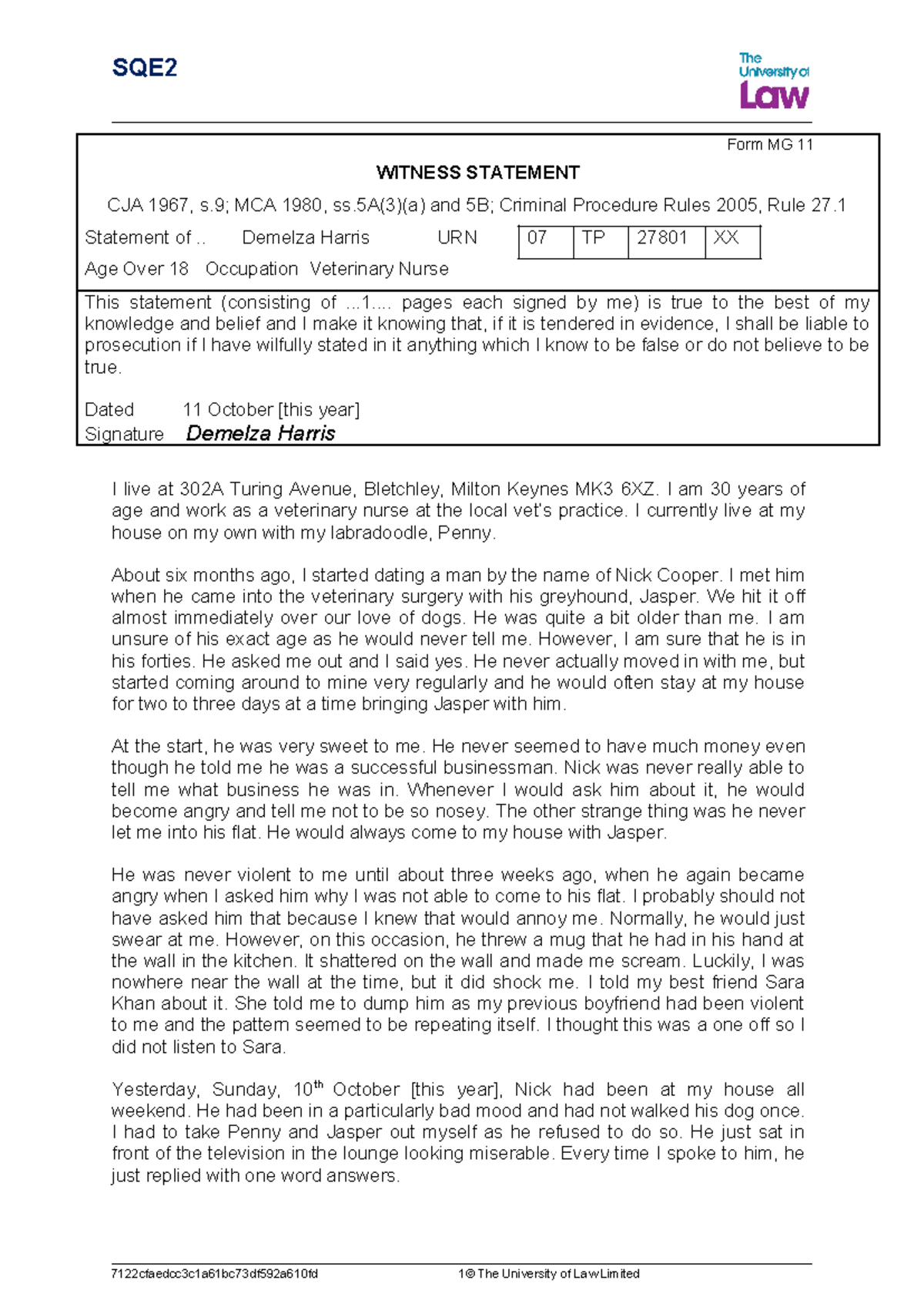 R v Cooper - Criminal Law - Form MG 11 WITNESS STATEMENT CJA 1967, s ...