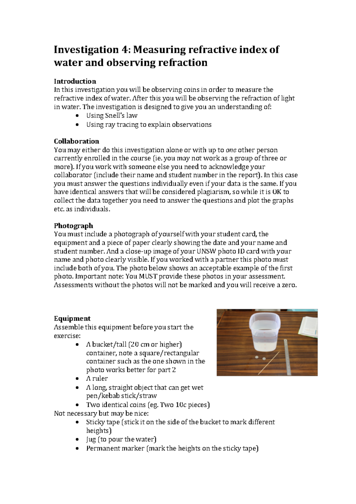 Investigation 4 T2 2019 - Investigation 4: Measuring refractive index ...