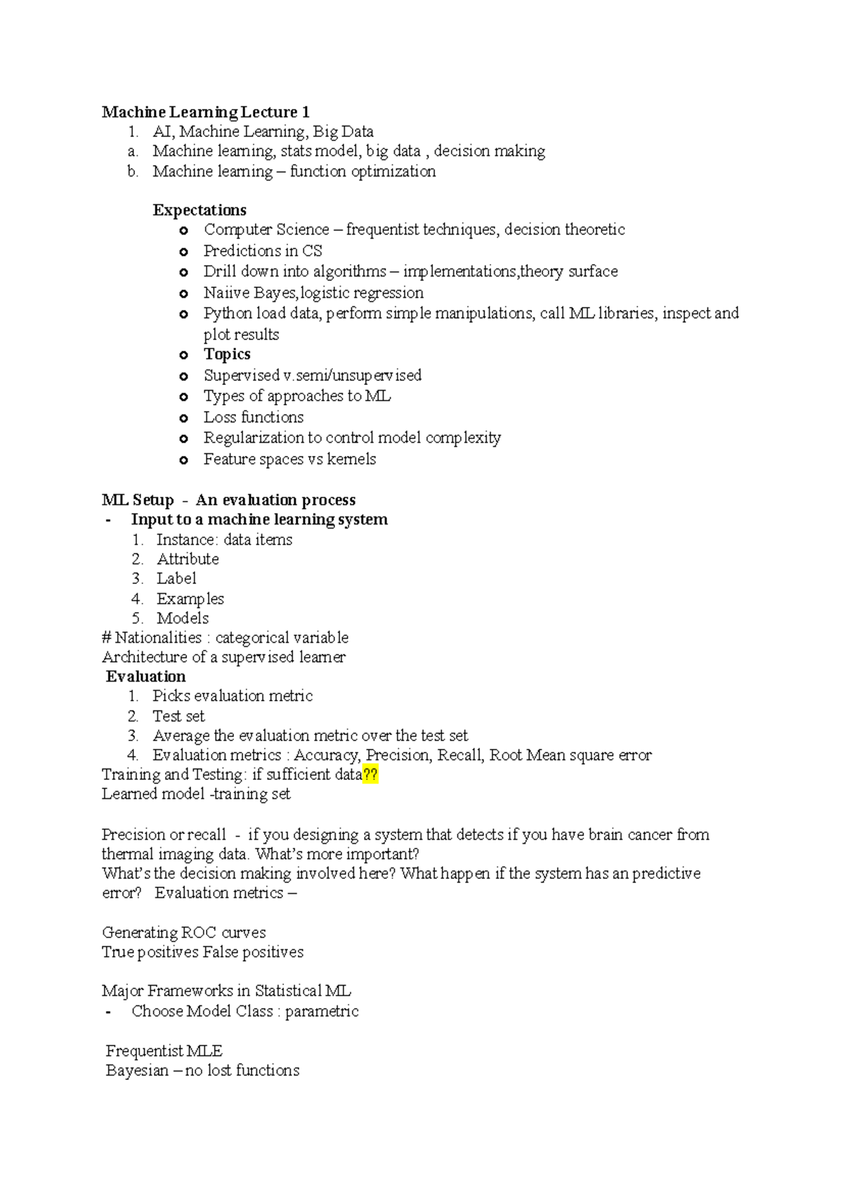 Machine Learning Lecture 1 - AI, Machine Learning, Big Data a. Machine ...