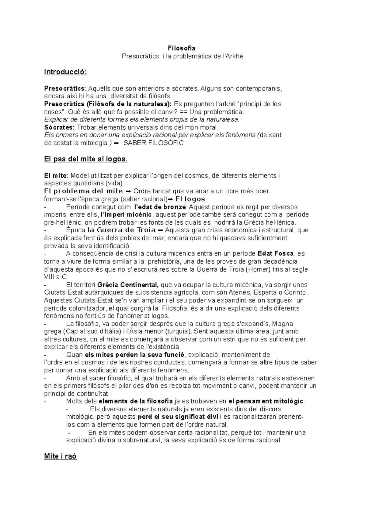 Filosofia tema 1 Presocràtics i la problemàtica de l'Arkhé - Filosofia ...
